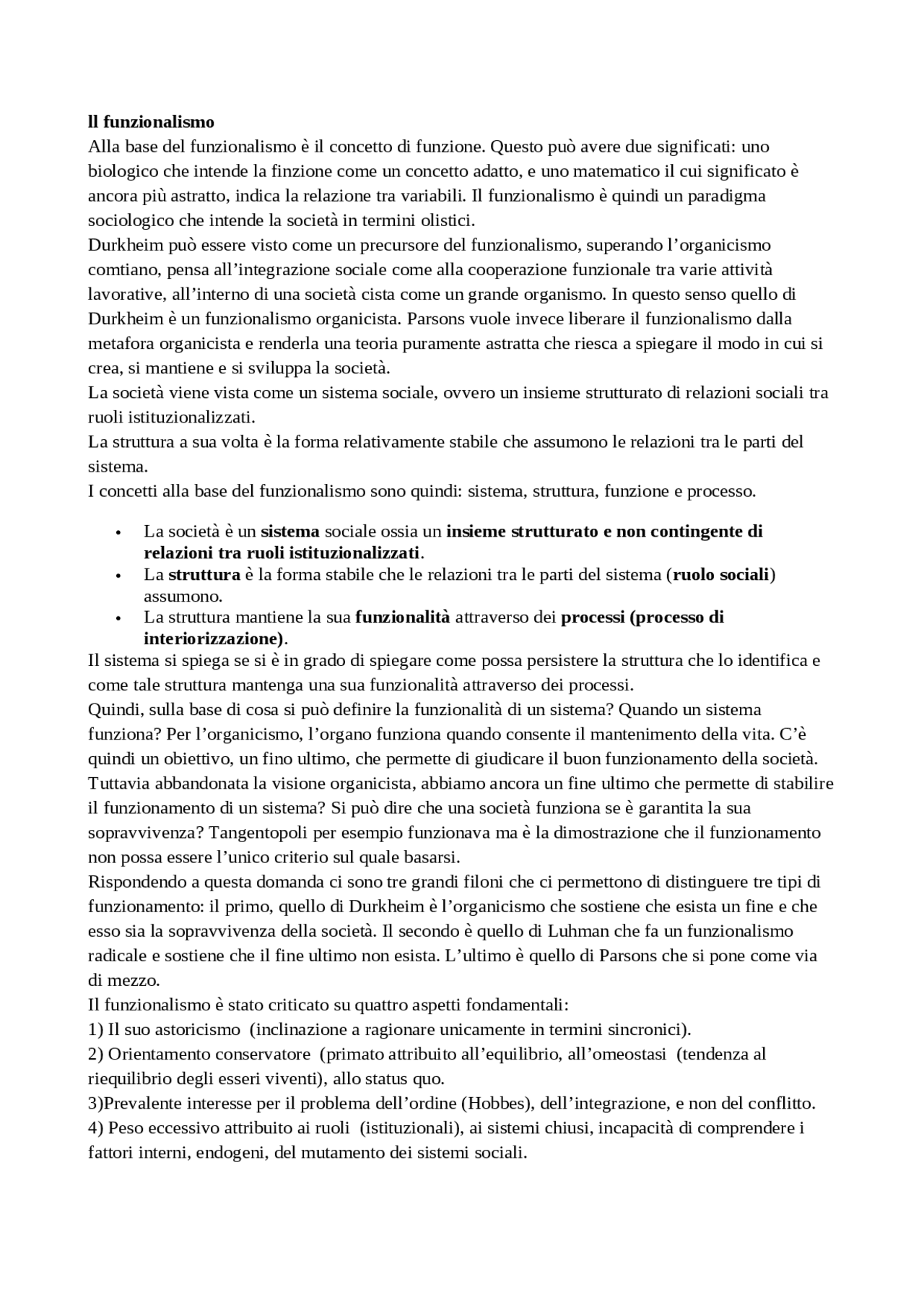 Funzionalismo E Parsons Docsity