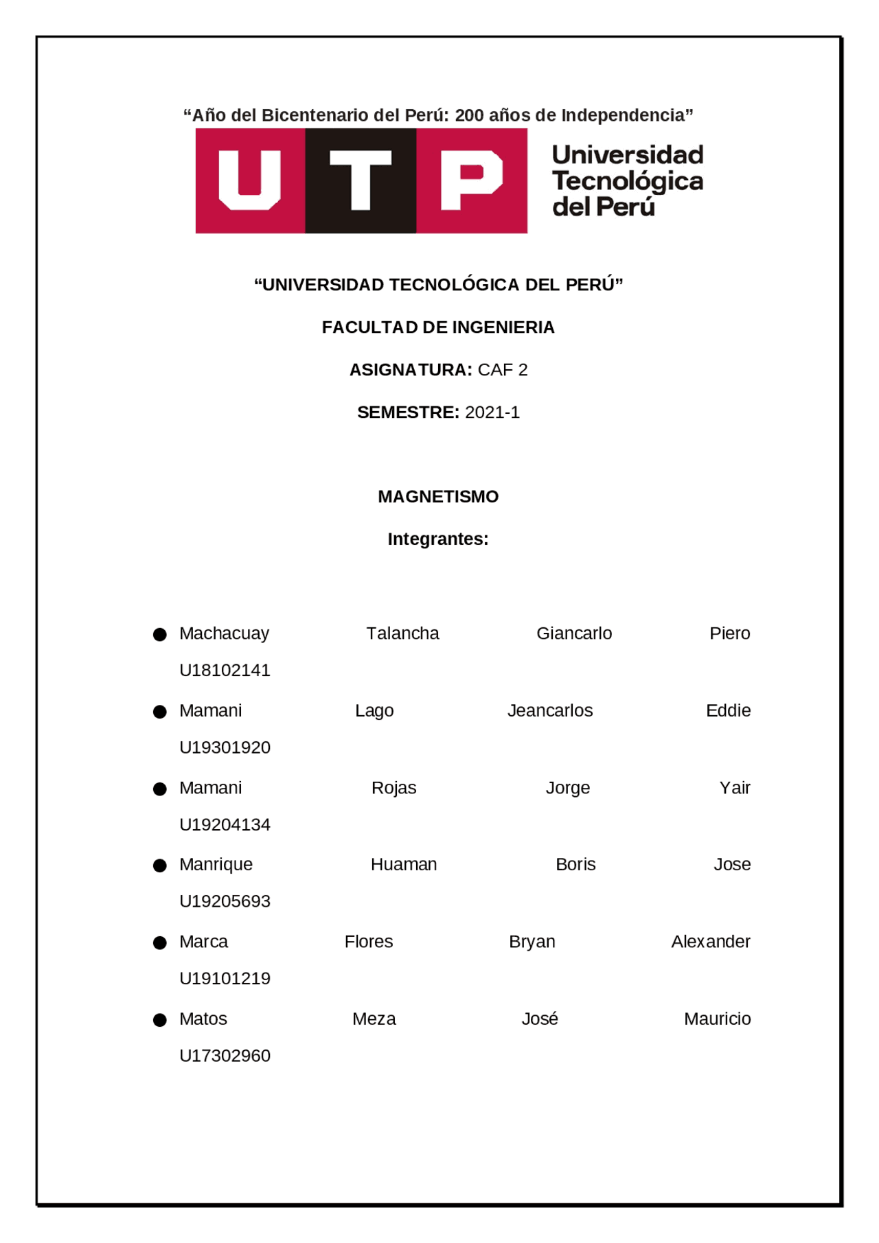 Modelo de carátula para trabajos UTP | Apuntes de Ingeniería en ...