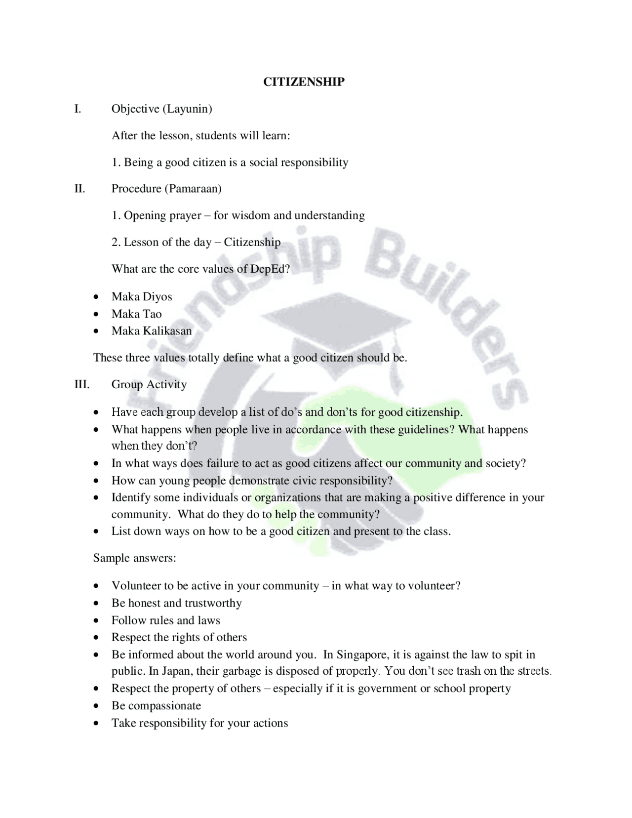 Lecture about proper Citizenship - Docsity