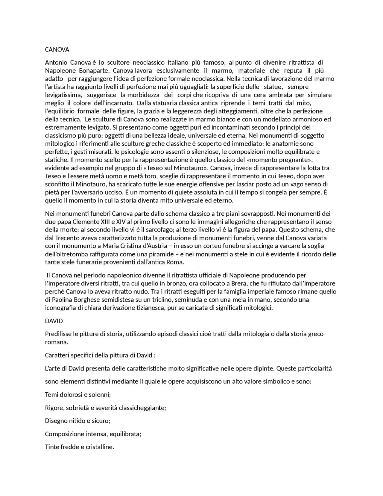 Canova-scultore neoclassico - Docsity