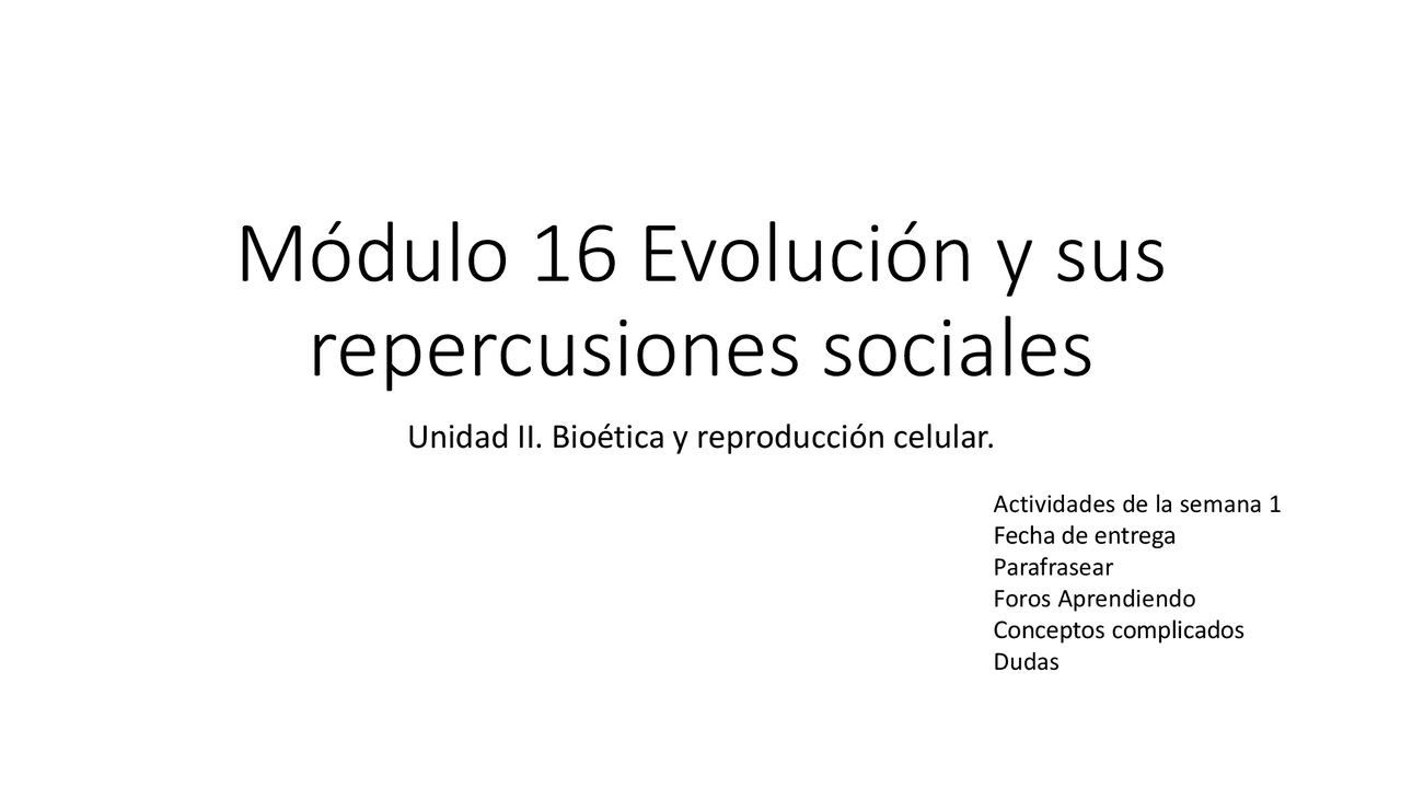 Tema de modulo 16 semana 2 - Docsity