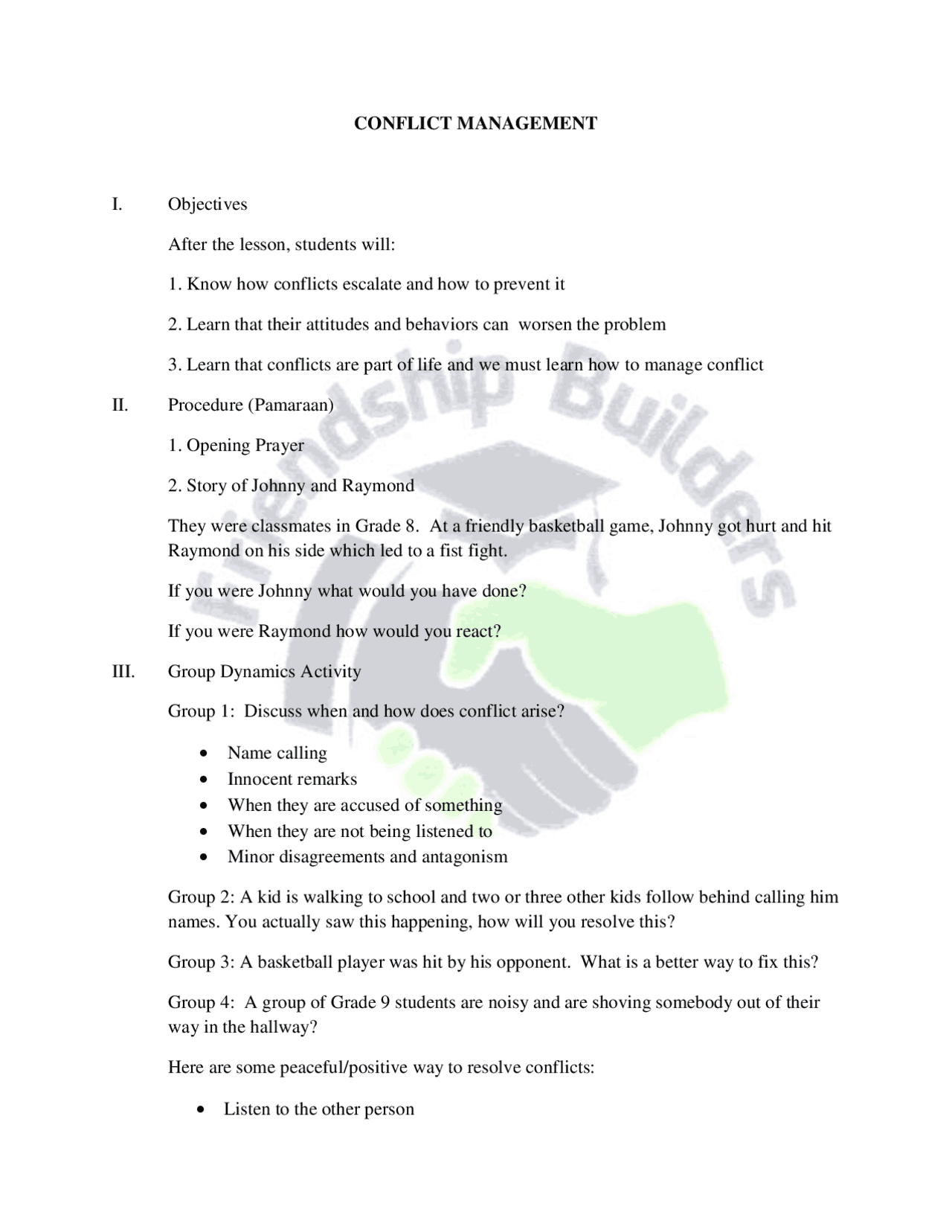 Conflict Management for students - Docsity