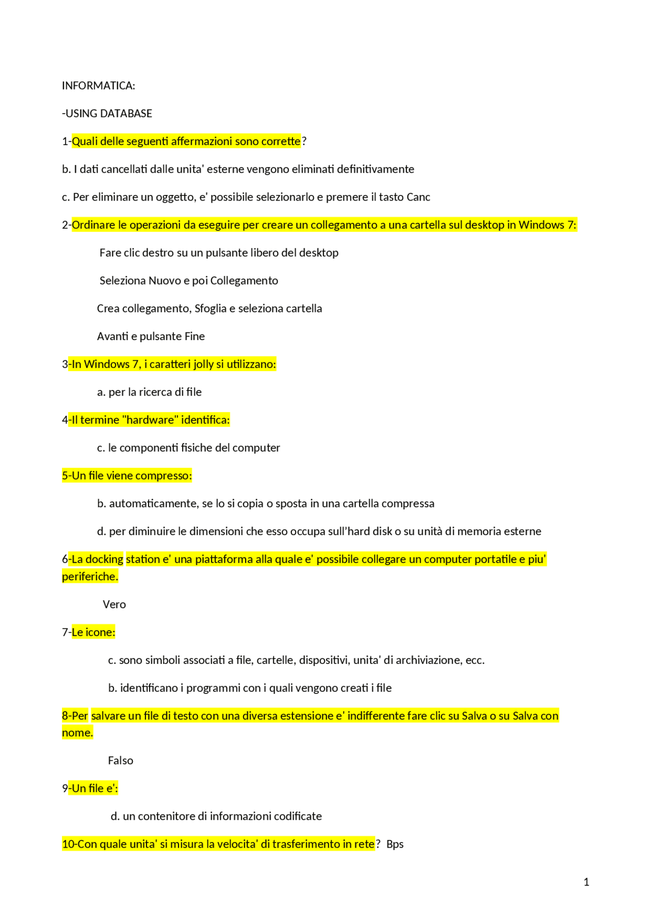 Informatica Docsity