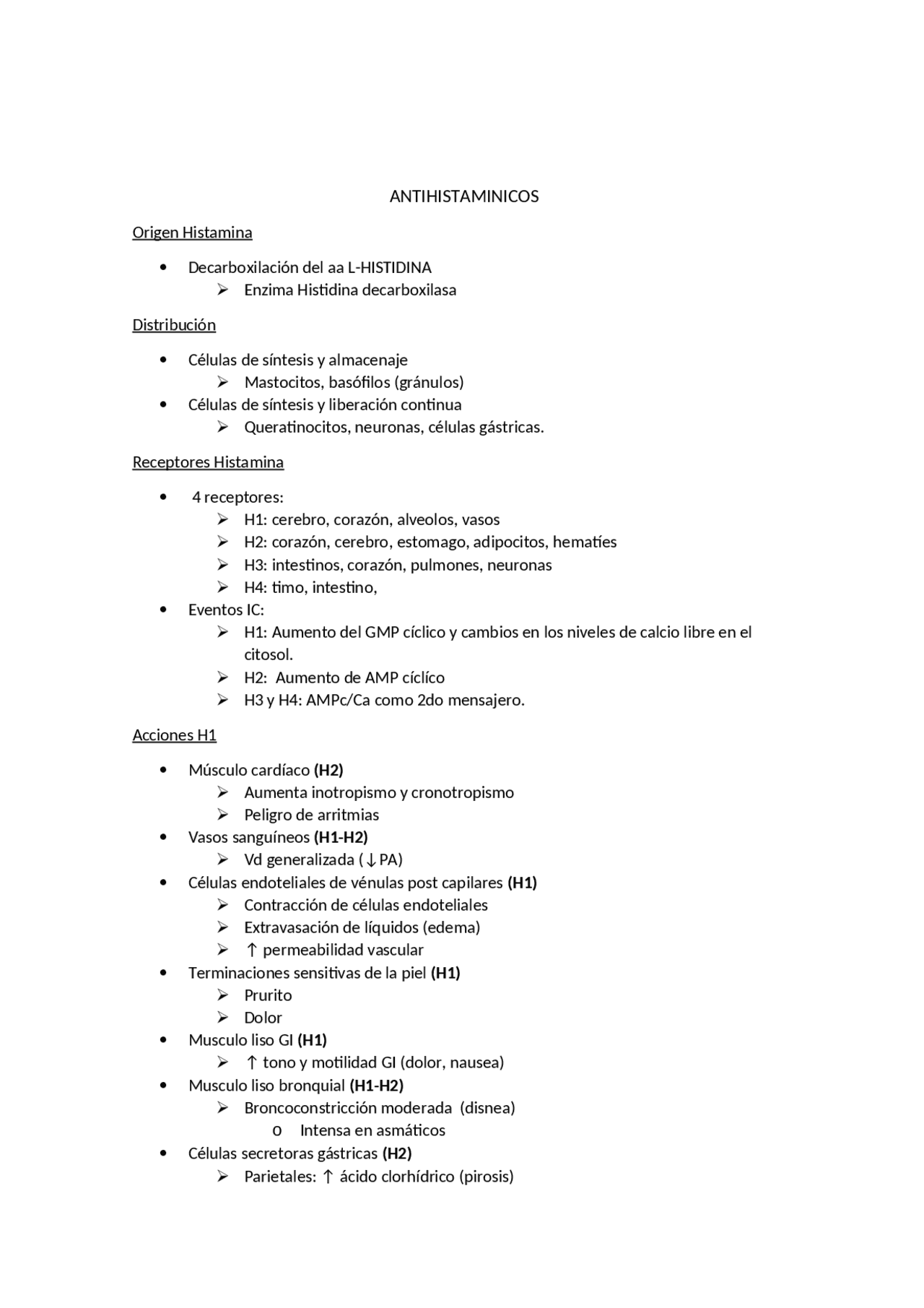 FarmacologÍa Resumen Antihistaminicos Docsity