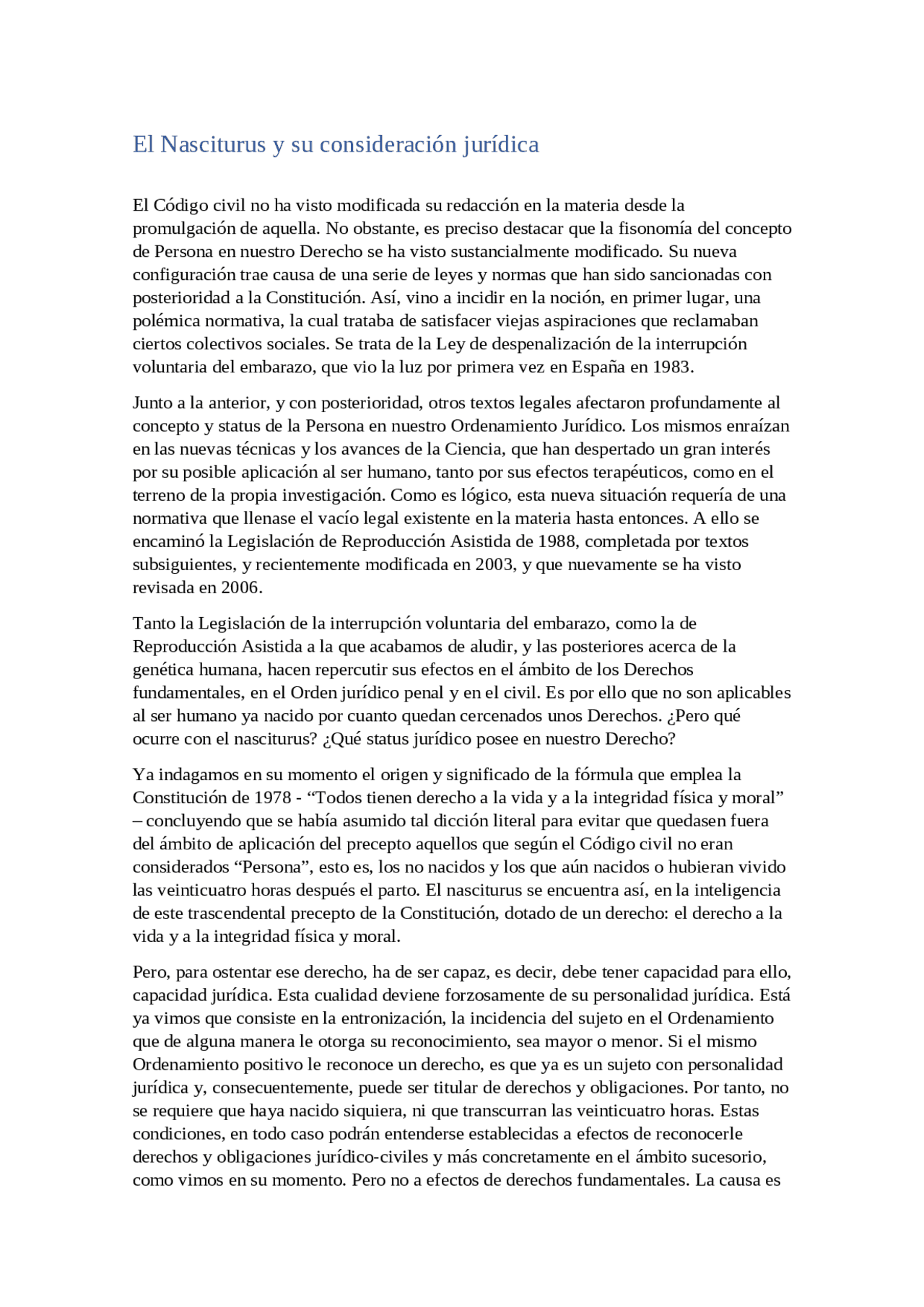 El nasciturus y su desarrollo | Apuntes de Derecho Civil | Docsity