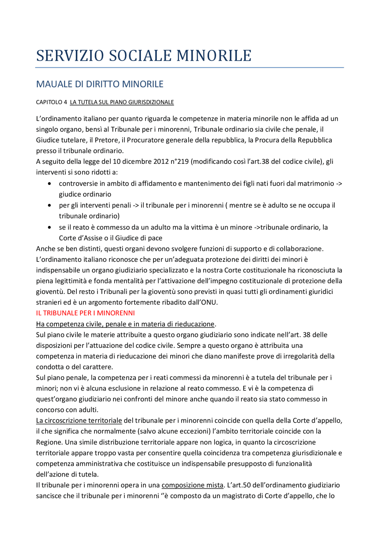 Riassunto Manuale Di Diritto Minorile Docsity