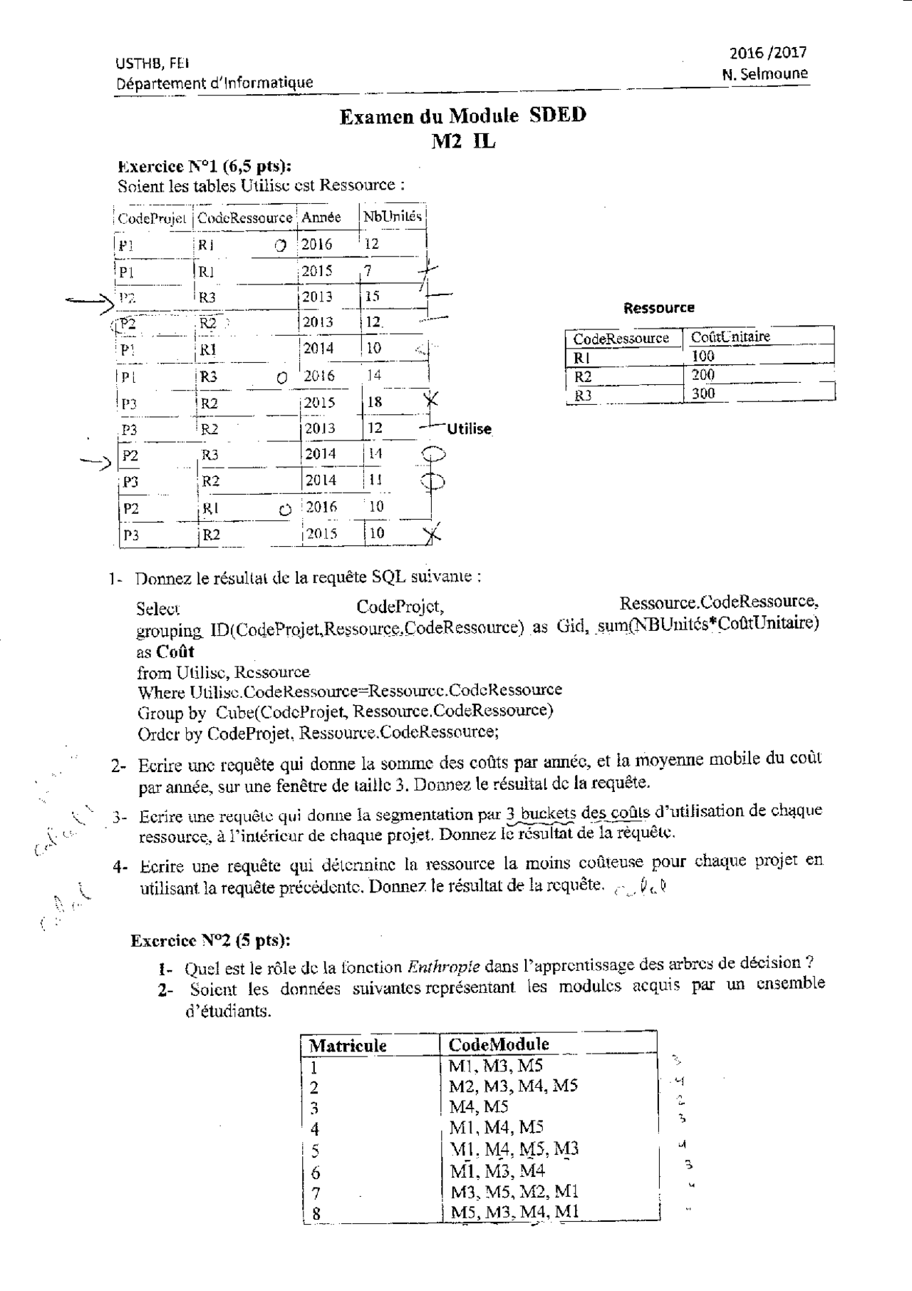 Examen Data Warehouse 2017 2018 Exams Data Warehousing Docsity