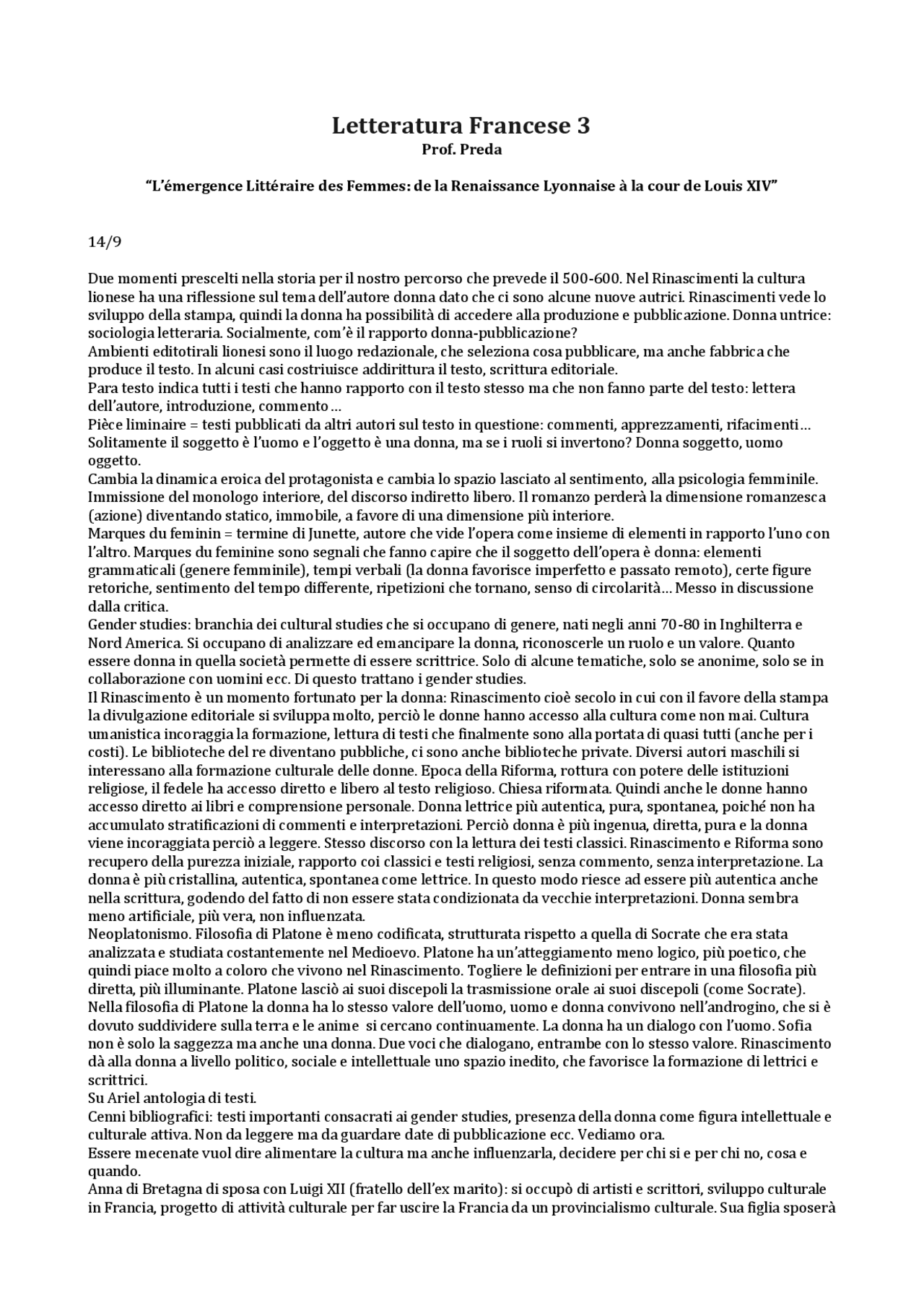 Letteratura Francese 3 Preda Appunti Docsity