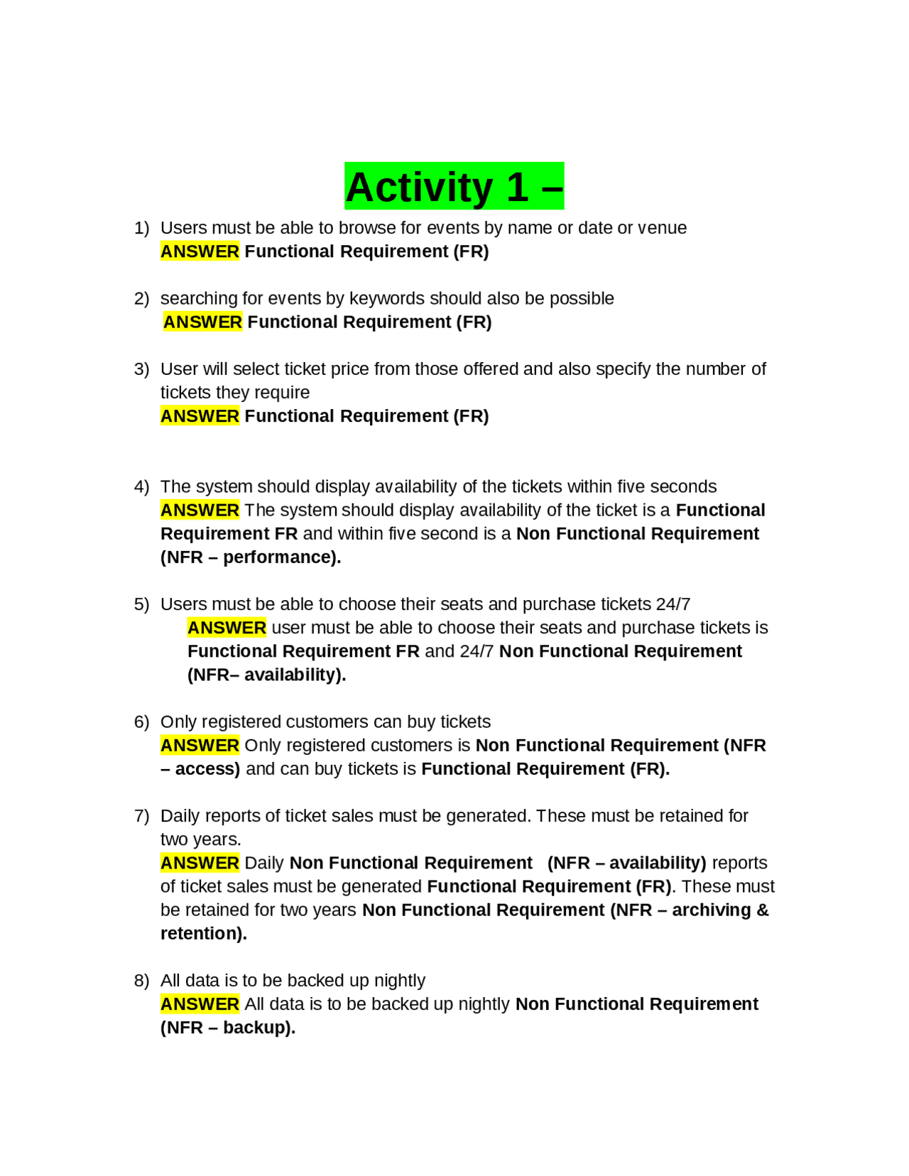 Software Requirment Engineering | Assignments Requirements Engineering | Docsity