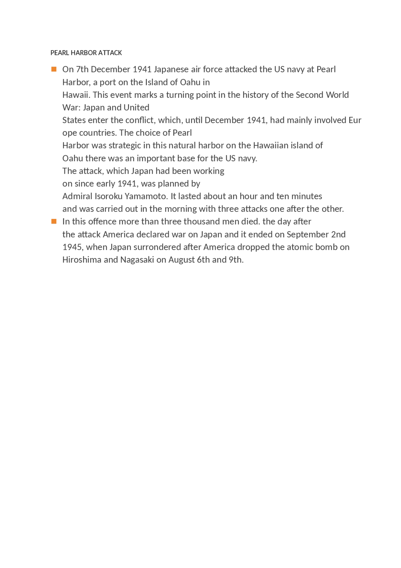 Pearl Harbour attack - Docsity