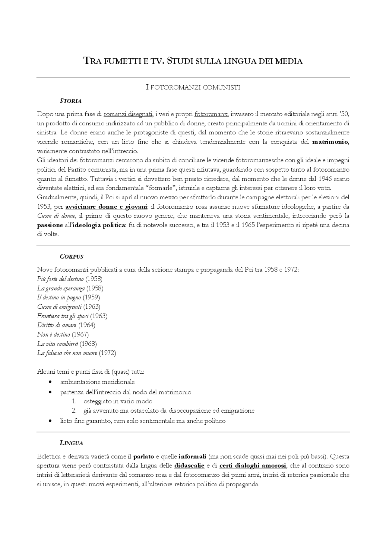Riassunto "Tra fumetti e TV. Studi sulla lingua dei media", Mario ...