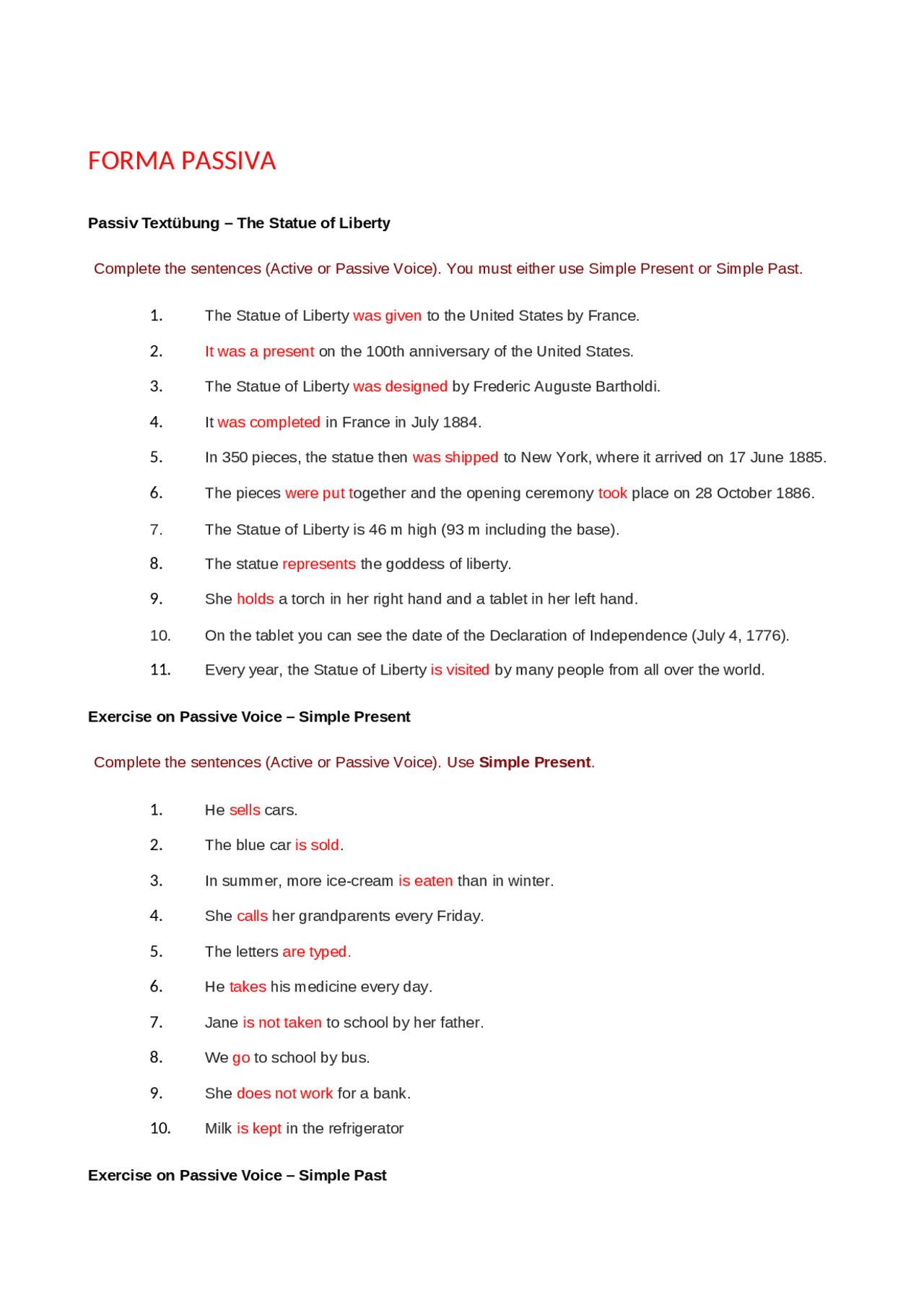Esercizi Forma Passiva E Reporting Speech Docsity