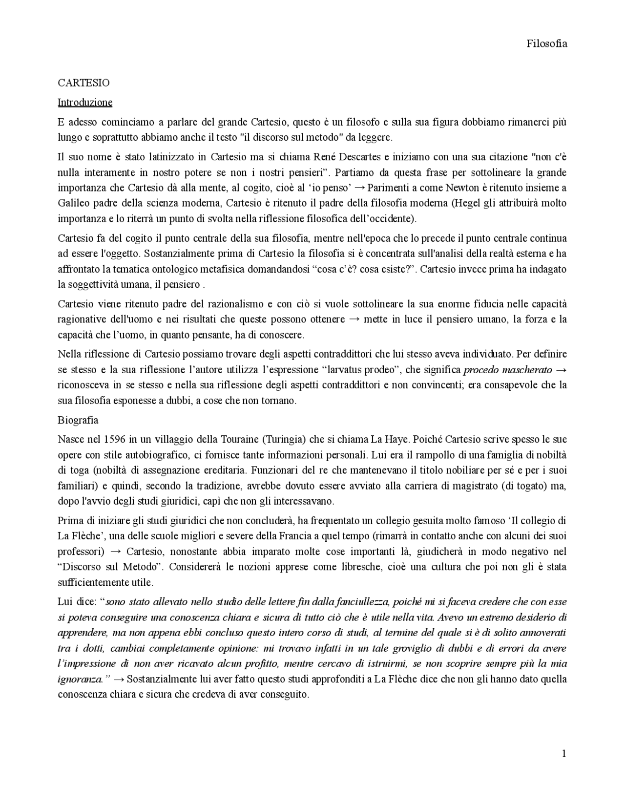Cartesio Hobbes Spinoza Pascal Docsity