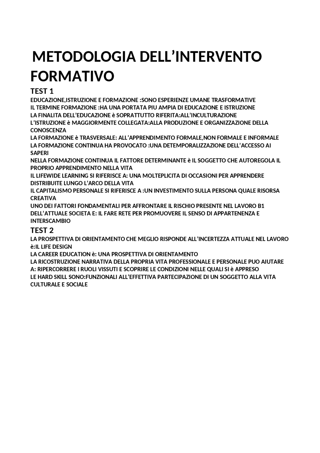 Esercitazioni Test Metodologia Docsity