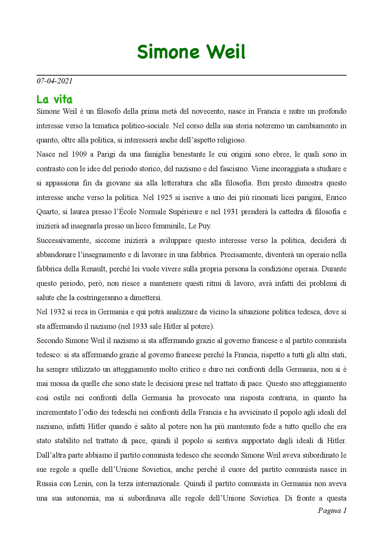 Appunti Su Simone Weil Appunti Di Filosofia Docsity