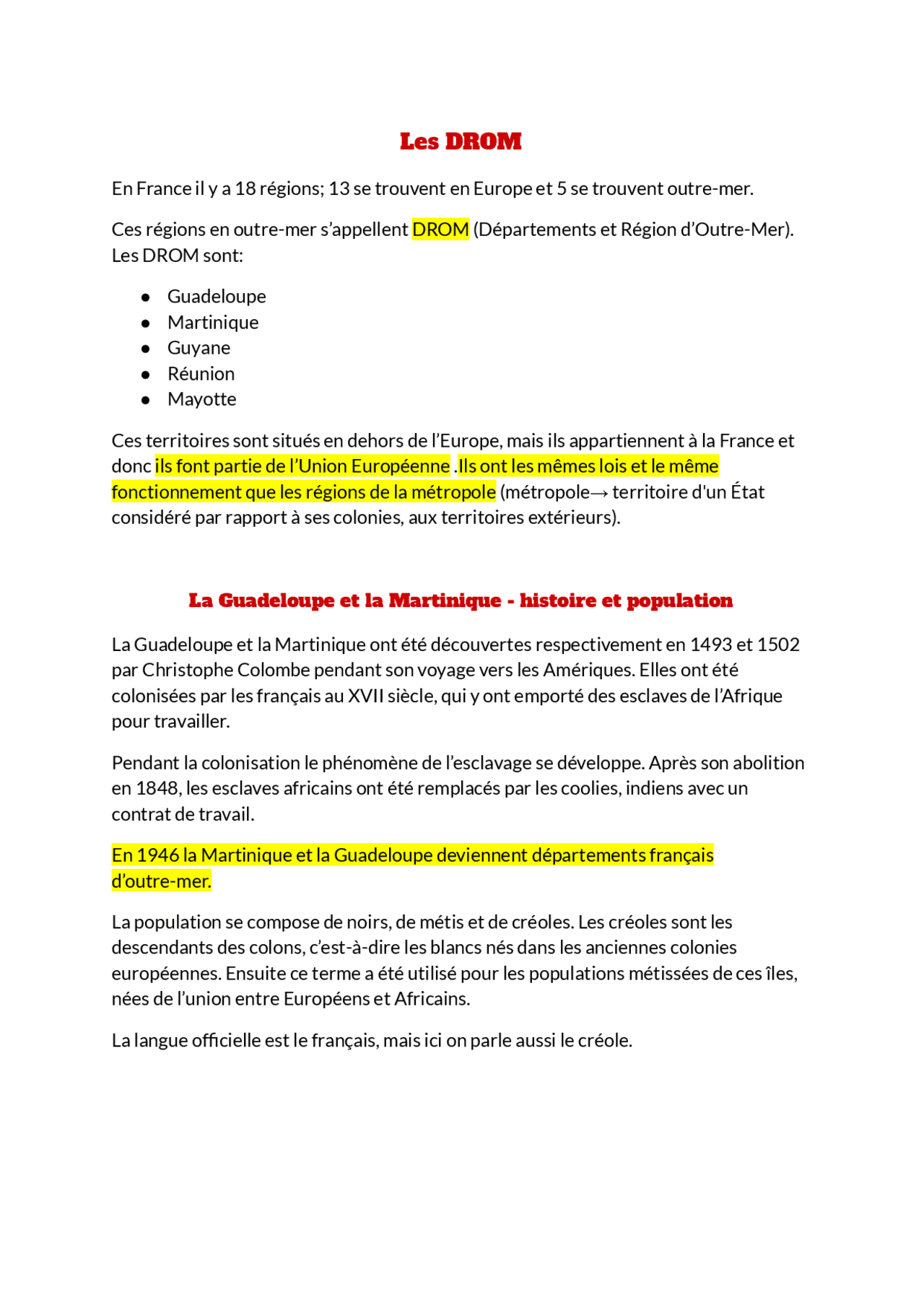 Les Drom Appunti Francese Docsity
