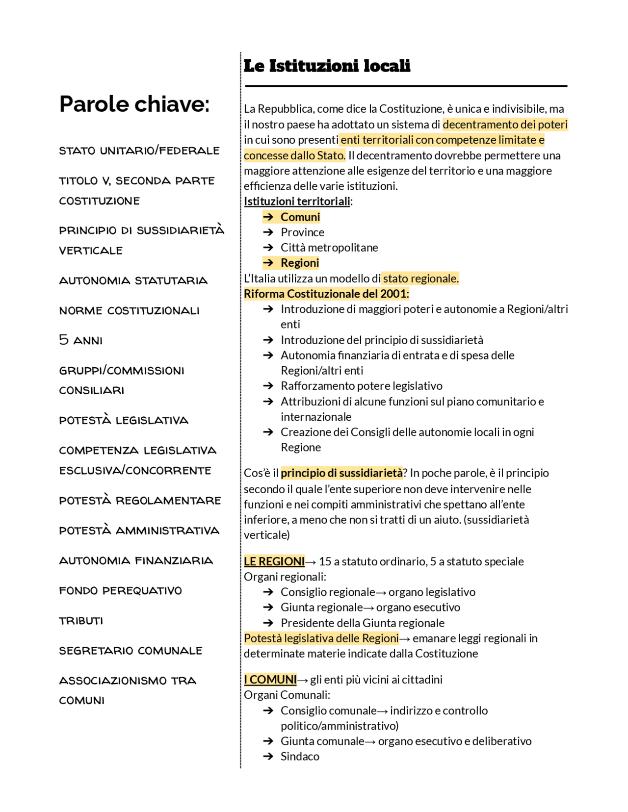 Le Istituzioni Locali E Internazionali Appunti Diritto Docsity