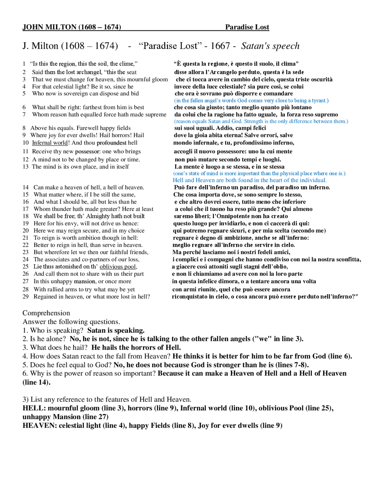 John Milton Paradise Lost Docsity