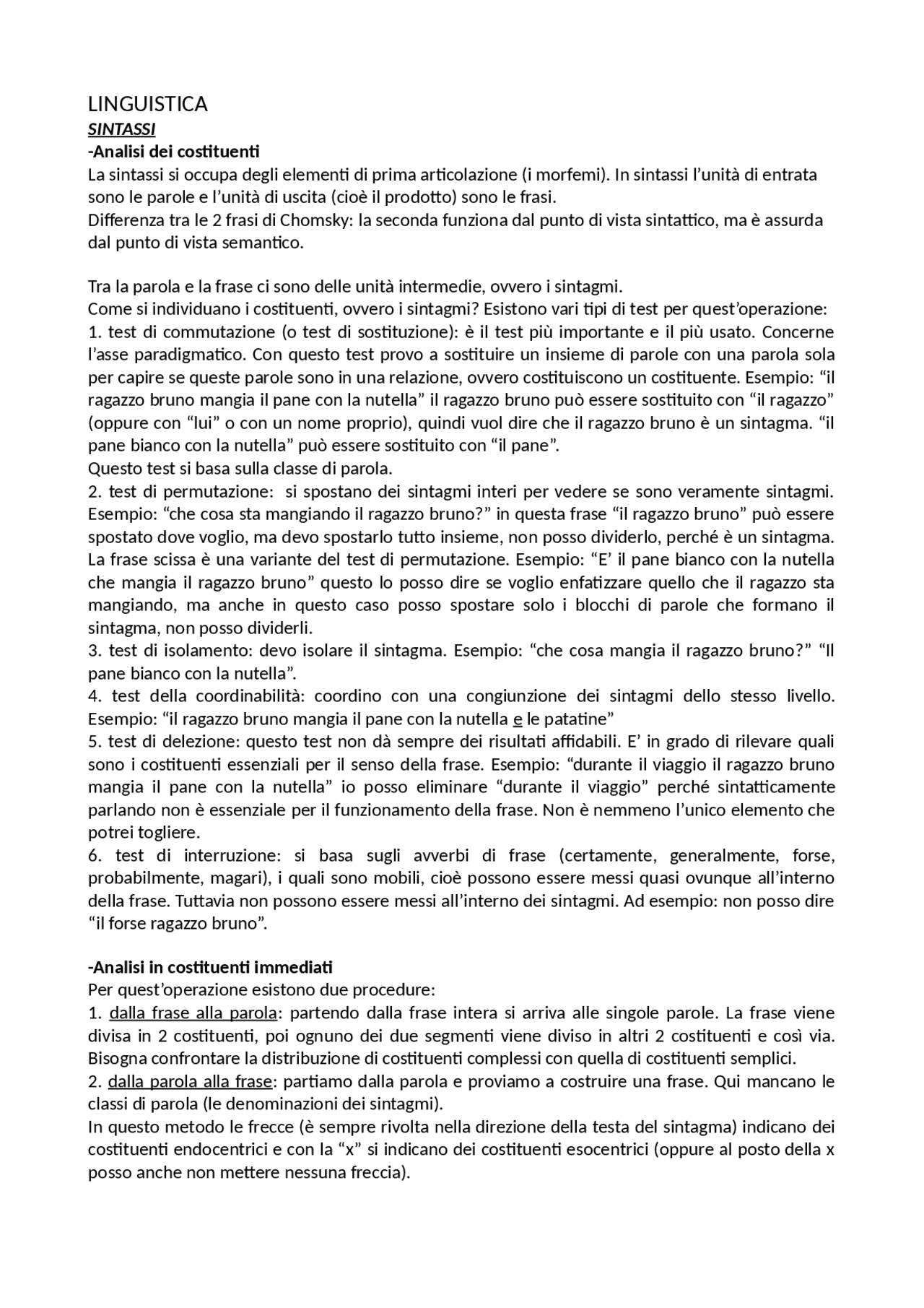 Appunti di linguistica generale (sintassi, semantica, pragmatica, tipologia linguistica e ...