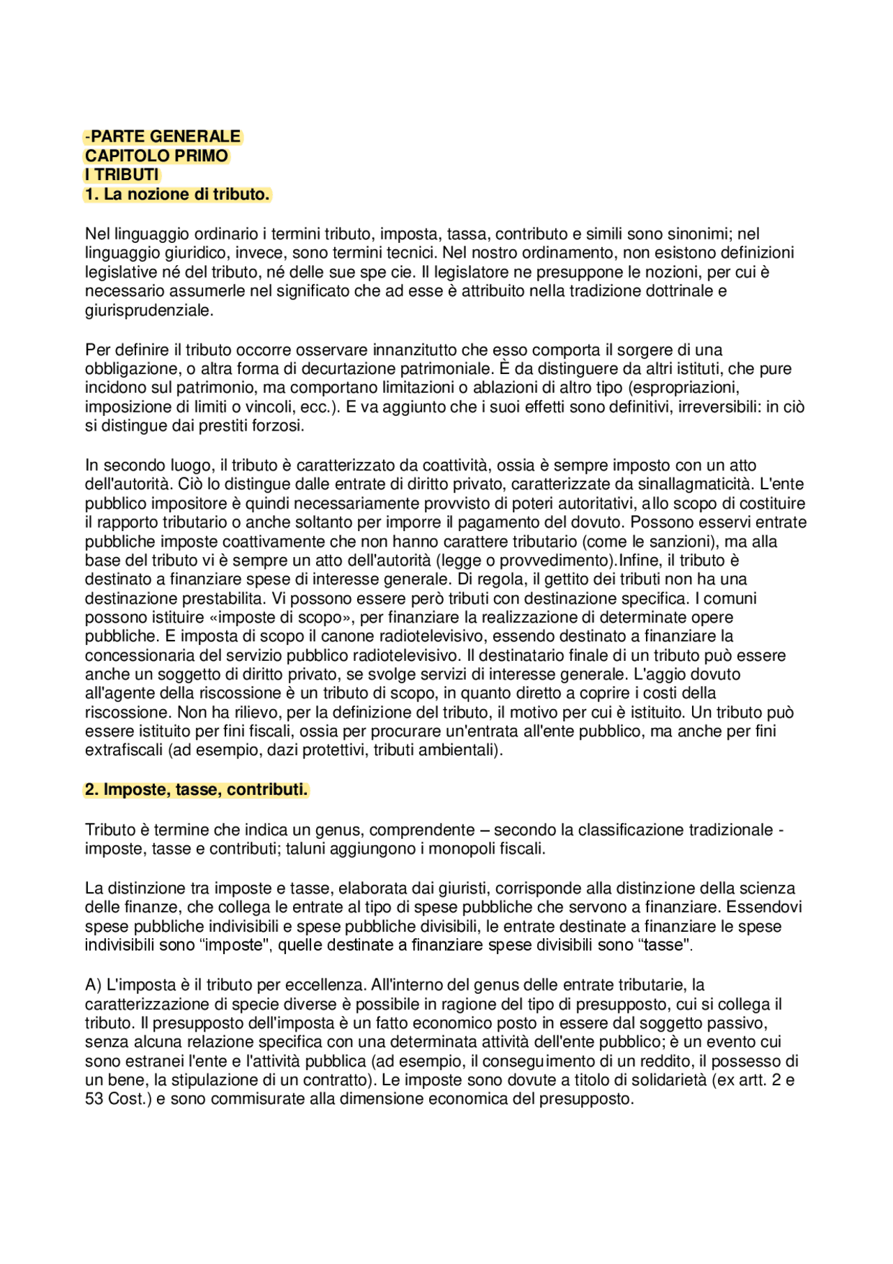 Diritto Tributario - parte generale e speciale - Docsity