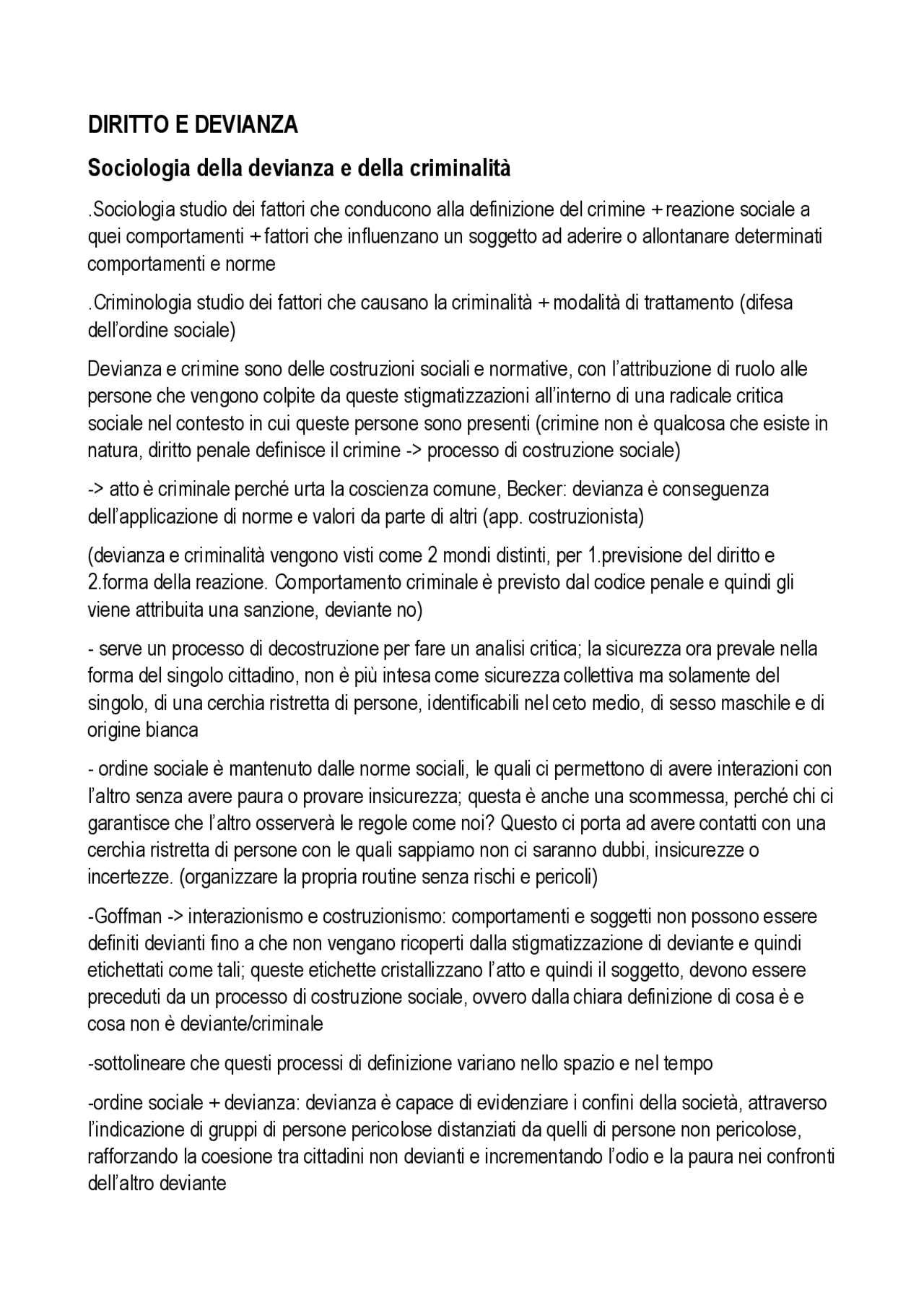 Riassunto libro Sociologia della devianza e della criminalità | Appunti di Sociologia della ...