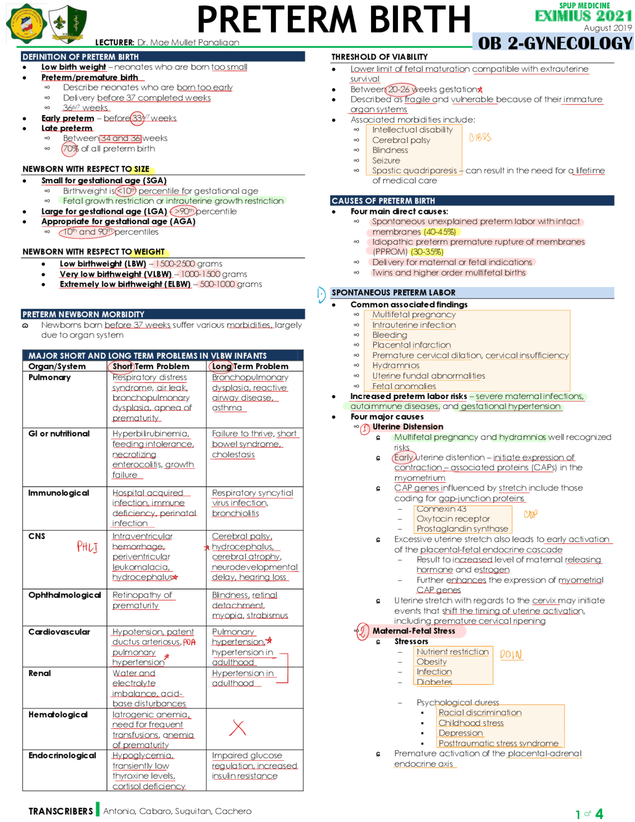 PRETERM BIRTH OB 2-GYNECOLOGY - Docsity