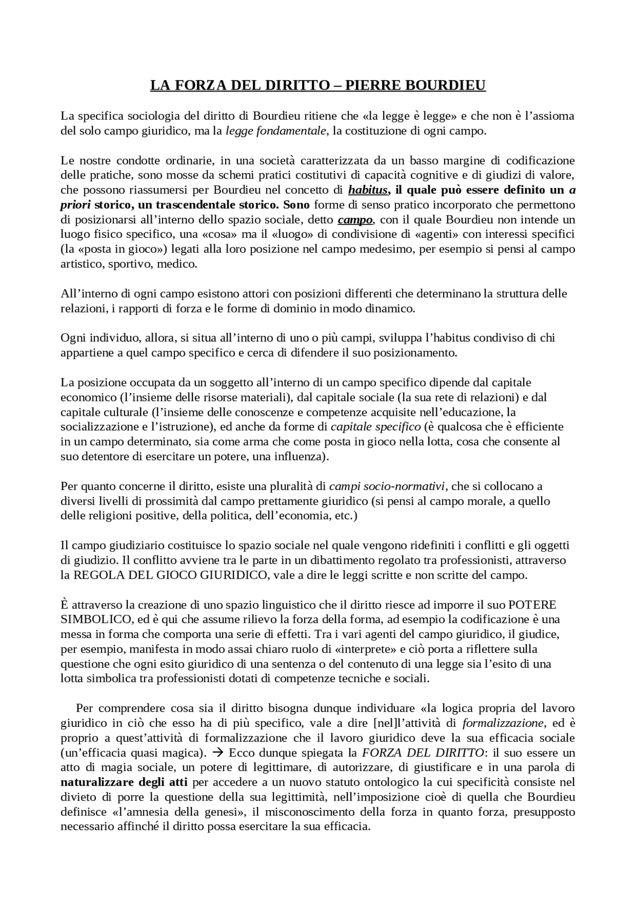 Pierre Bourdieu La Forza Del Diritto Docsity