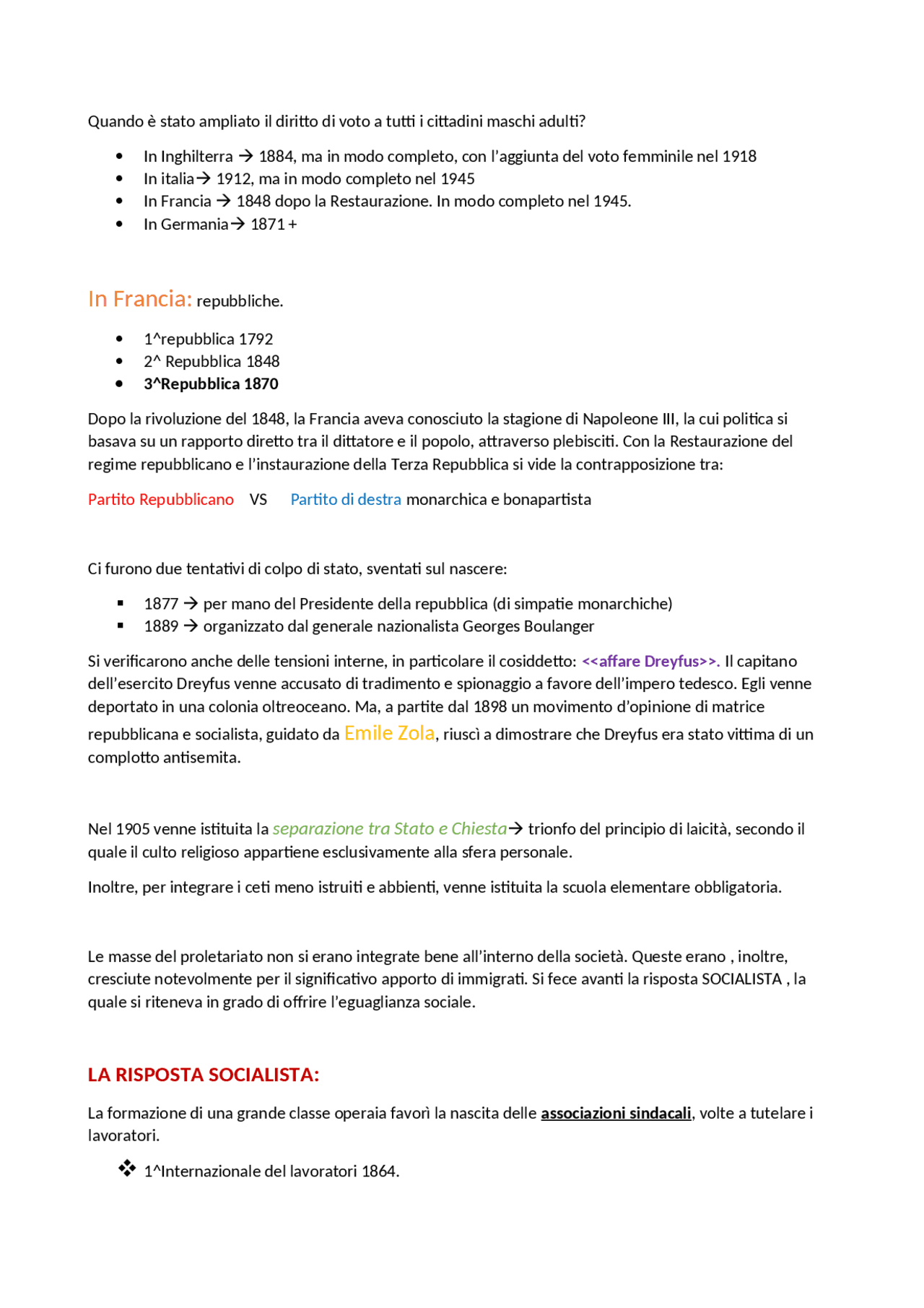 Riassunto di storia programma di quinta superiore - Docsity