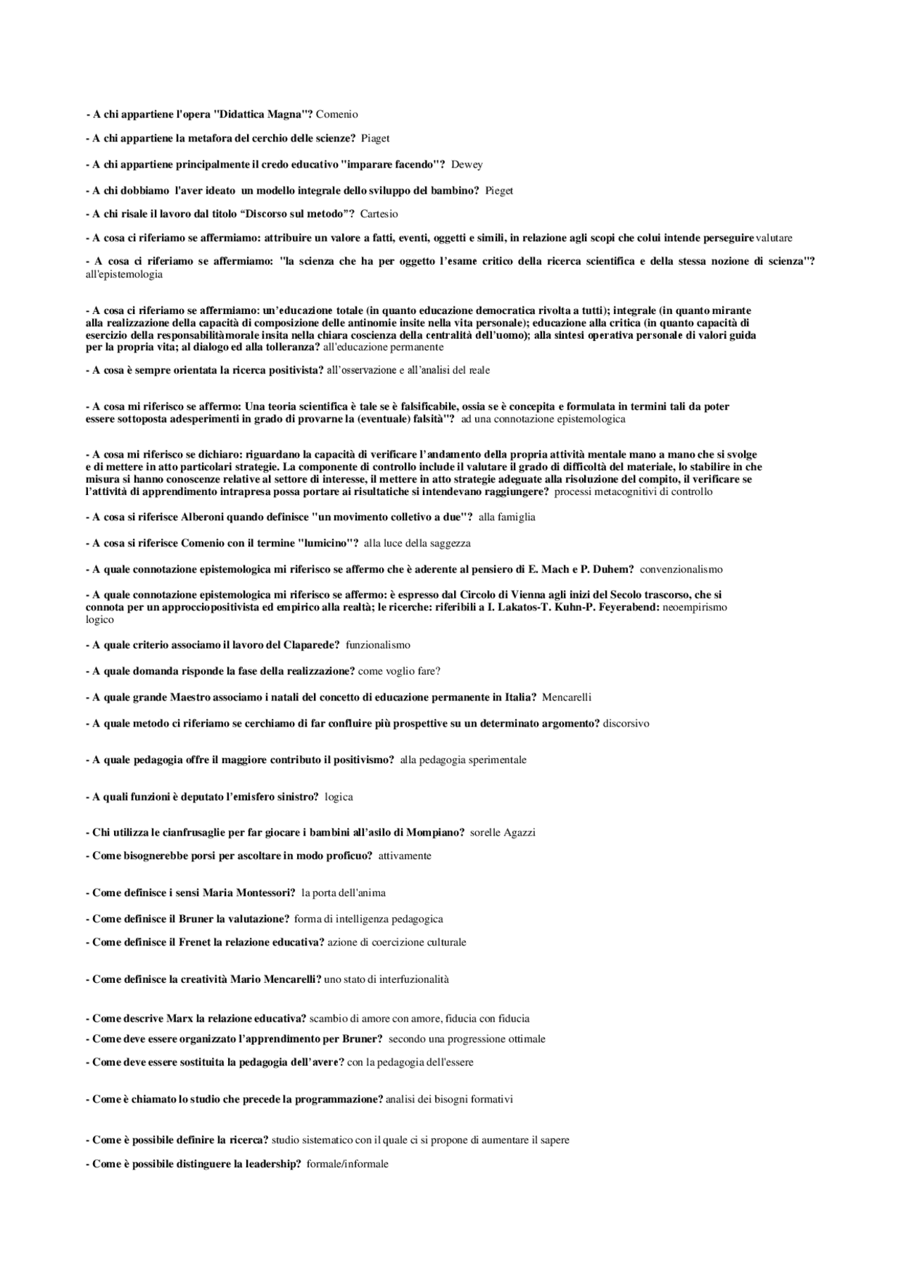 Domande Chiuse Pedagogia Docsity