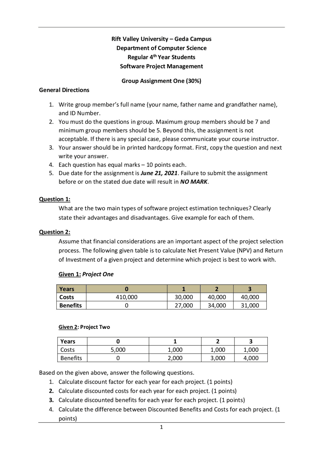 Software Project Management Class Assignment Assignments Software
