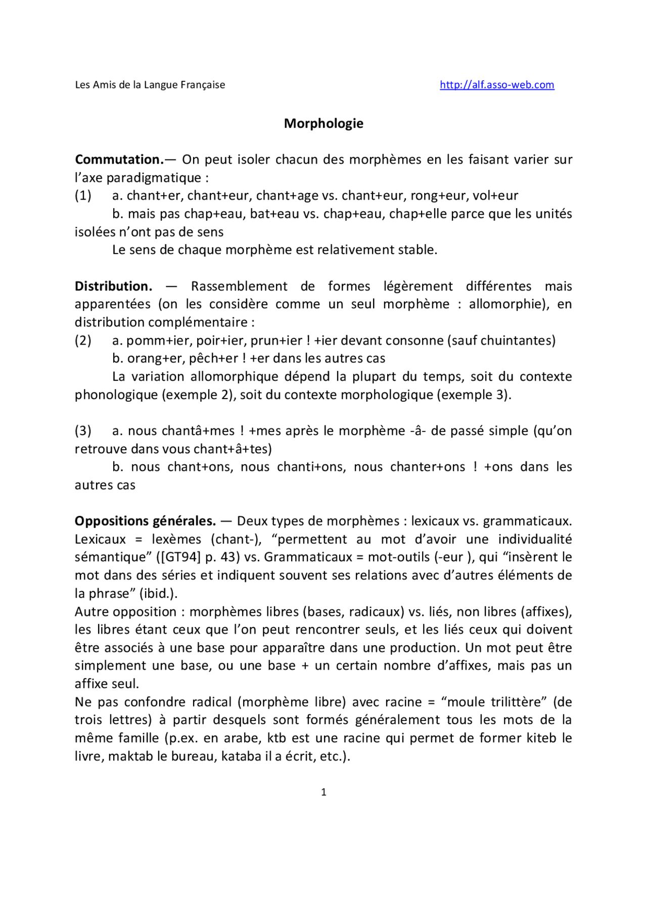 Analyse morphologique des mots: exercices | Exercices Littérature | Docsity