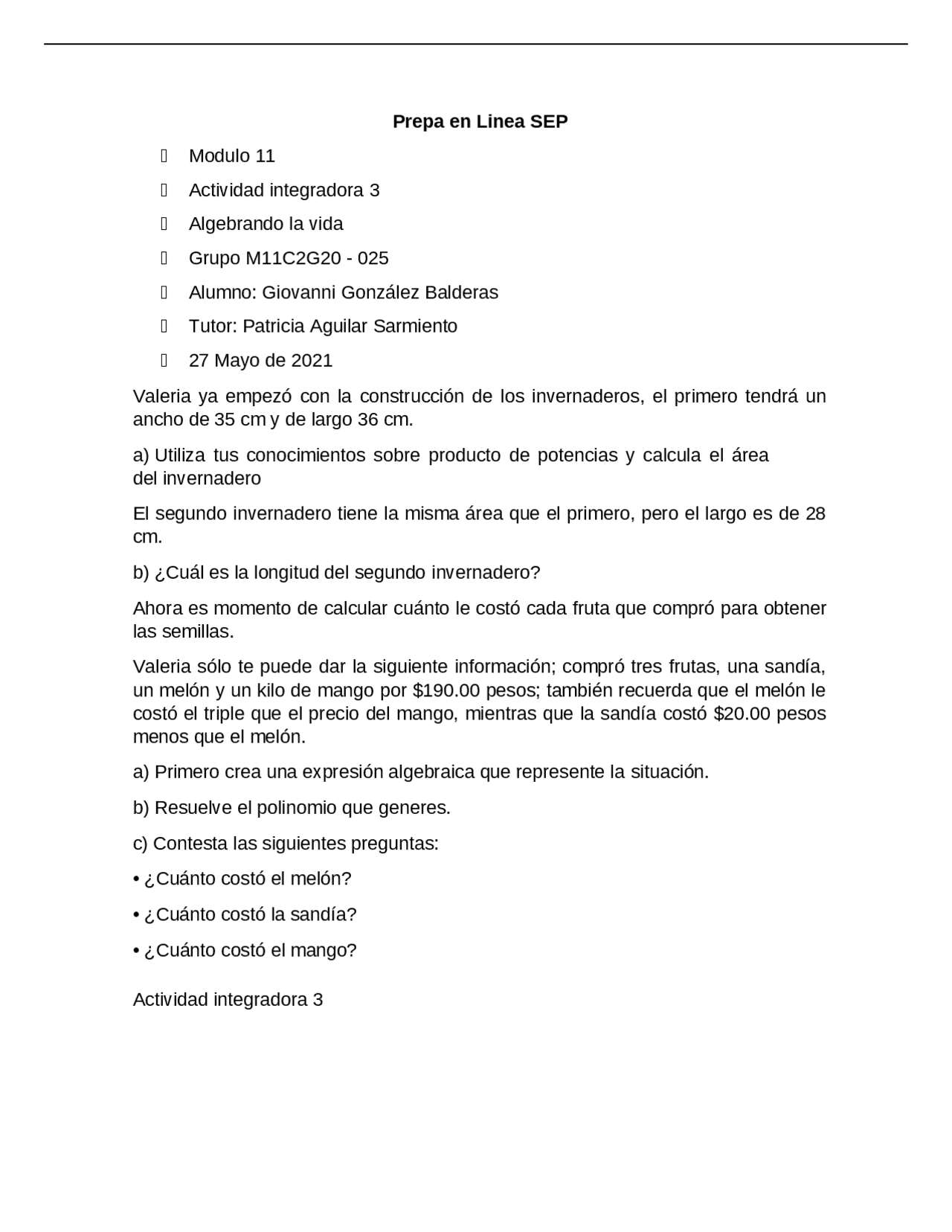 Actividad Integradora Apuntes De Matemáticas Docsity