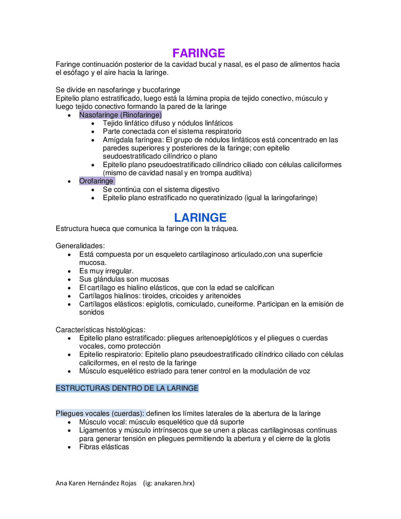 HISTOLOGÍA DE FARINGE, LARINGE Y TRÁQUEA | Apuntes de Histología | Docsity
