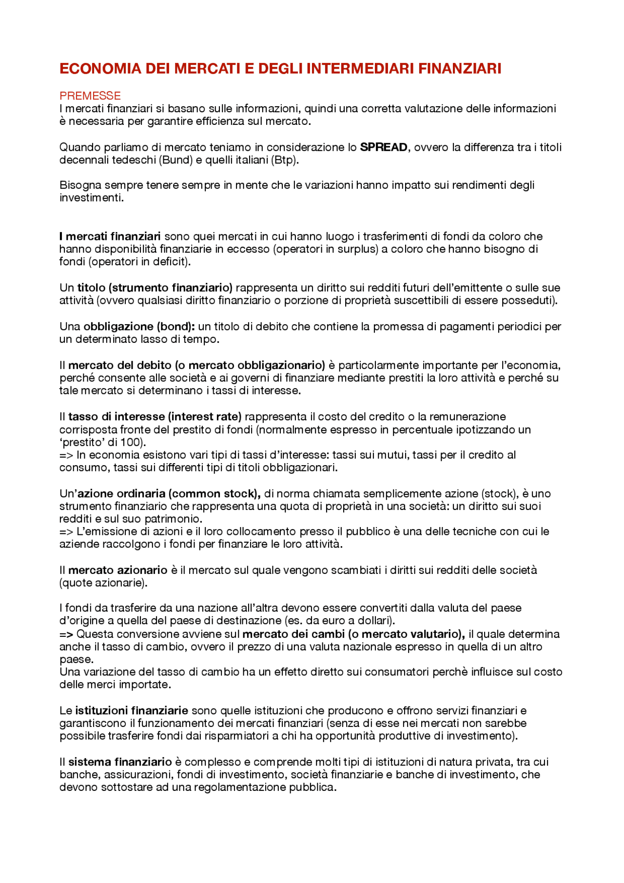 Intermediari finanziari - Docsity