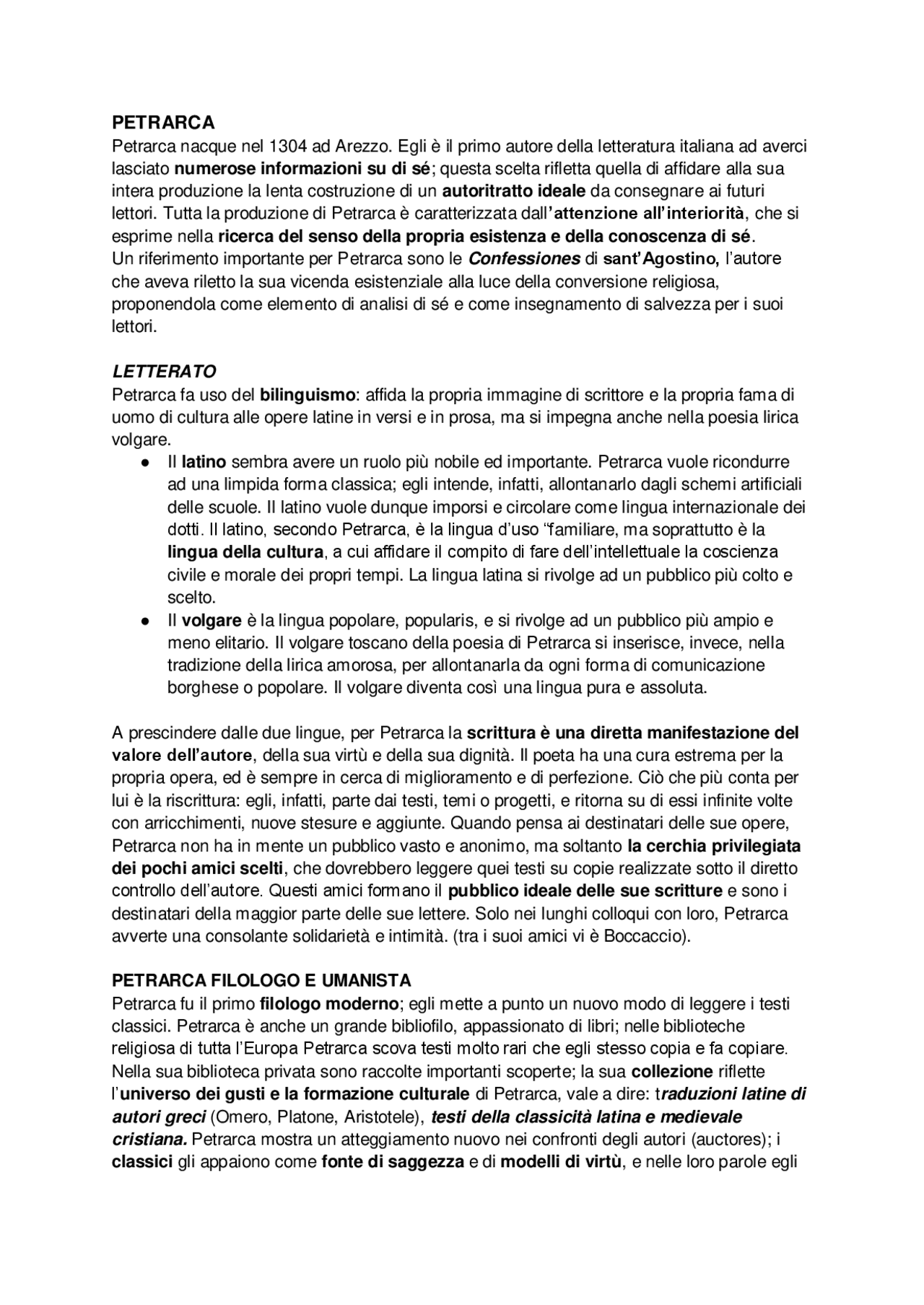 PETRARCA: IL CANZONIERE, IL SECRETUM, I TRIONFI, GLI EPISTOLARI - Docsity