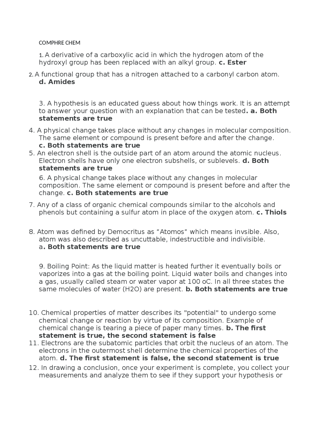 Comprehensive Chemistry | Cheat Sheet Chemistry | Docsity