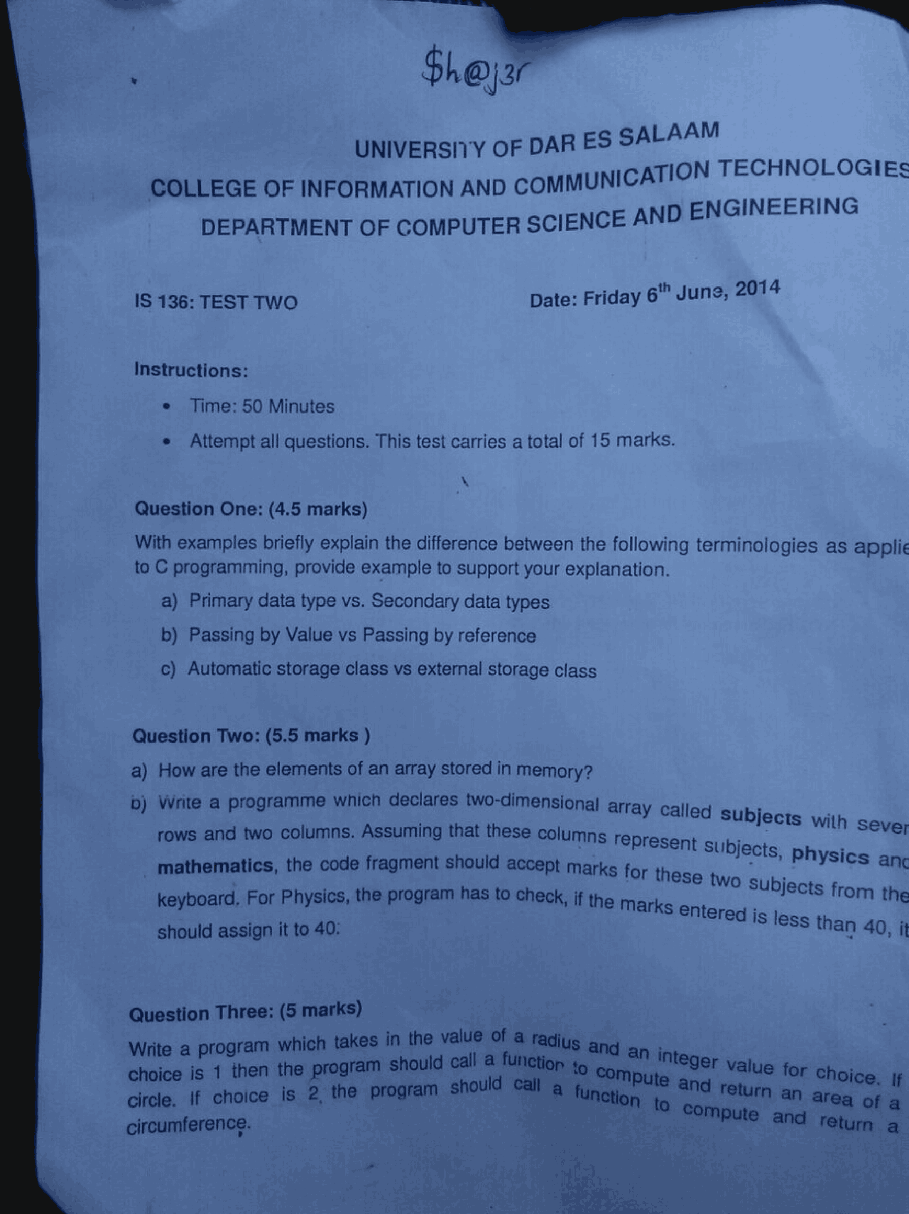 C Programming Past Paper Exams C Programming Docsity