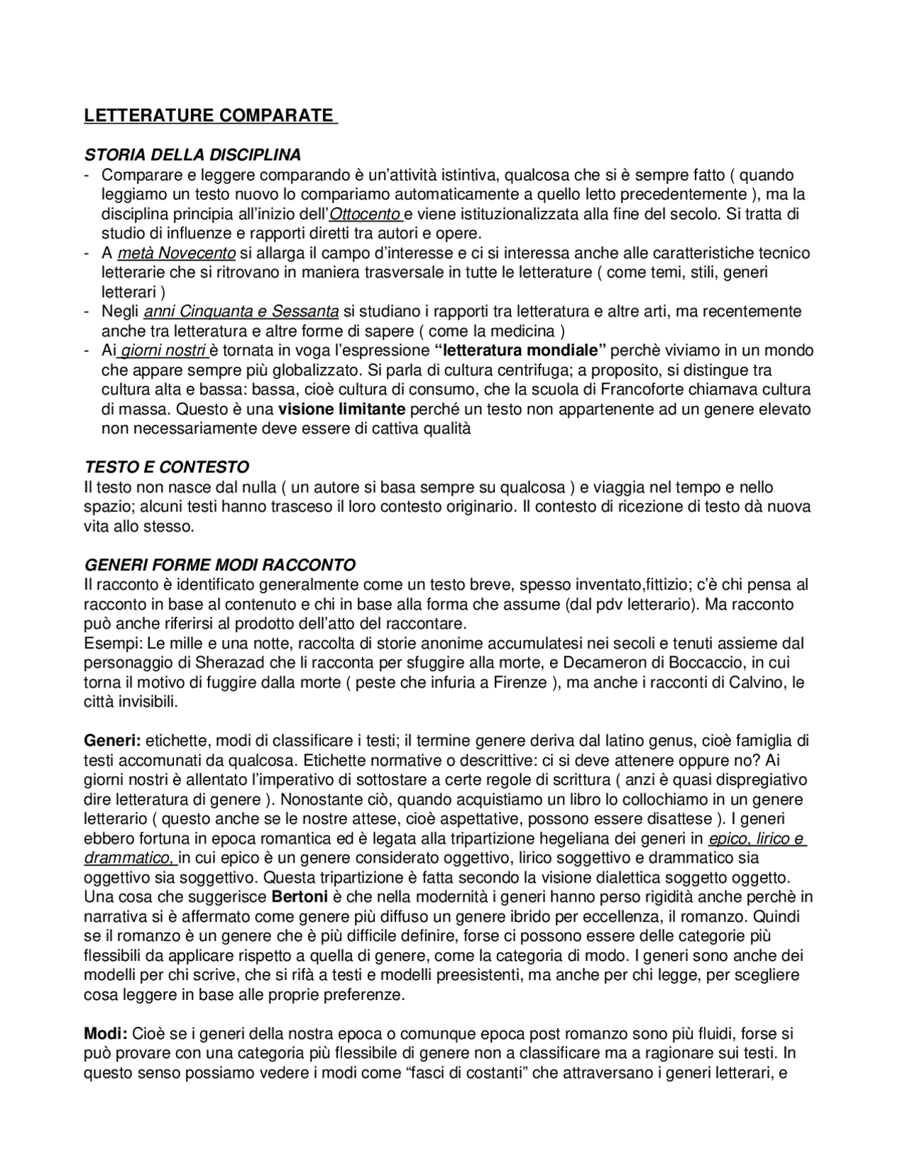 LETTERATURE COMPARATE NOZIONI TEORICHE | Appunti di Letterature ...