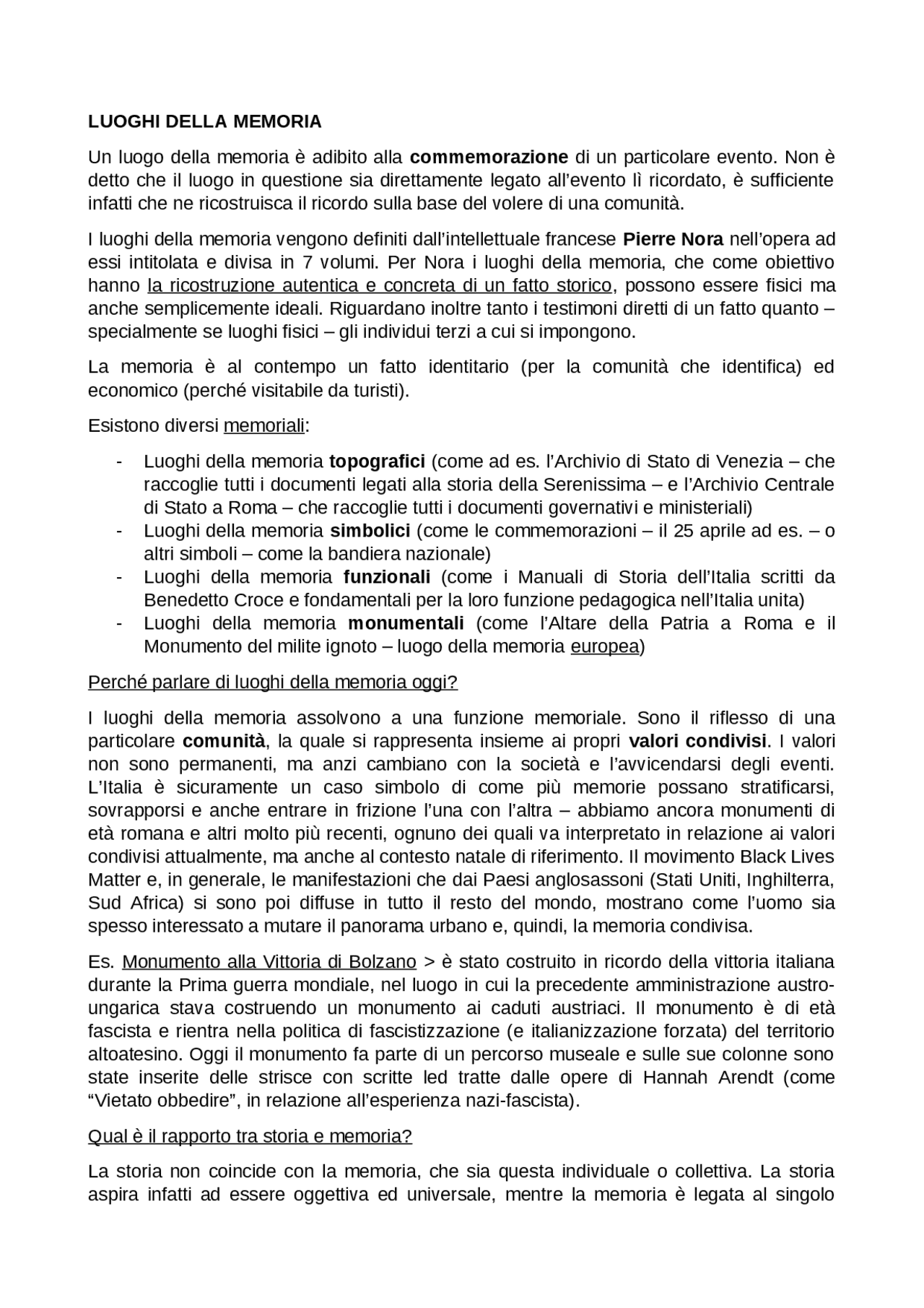 I Luoghi Della Memoria Appunti Di Storia Contemporanea Docsity