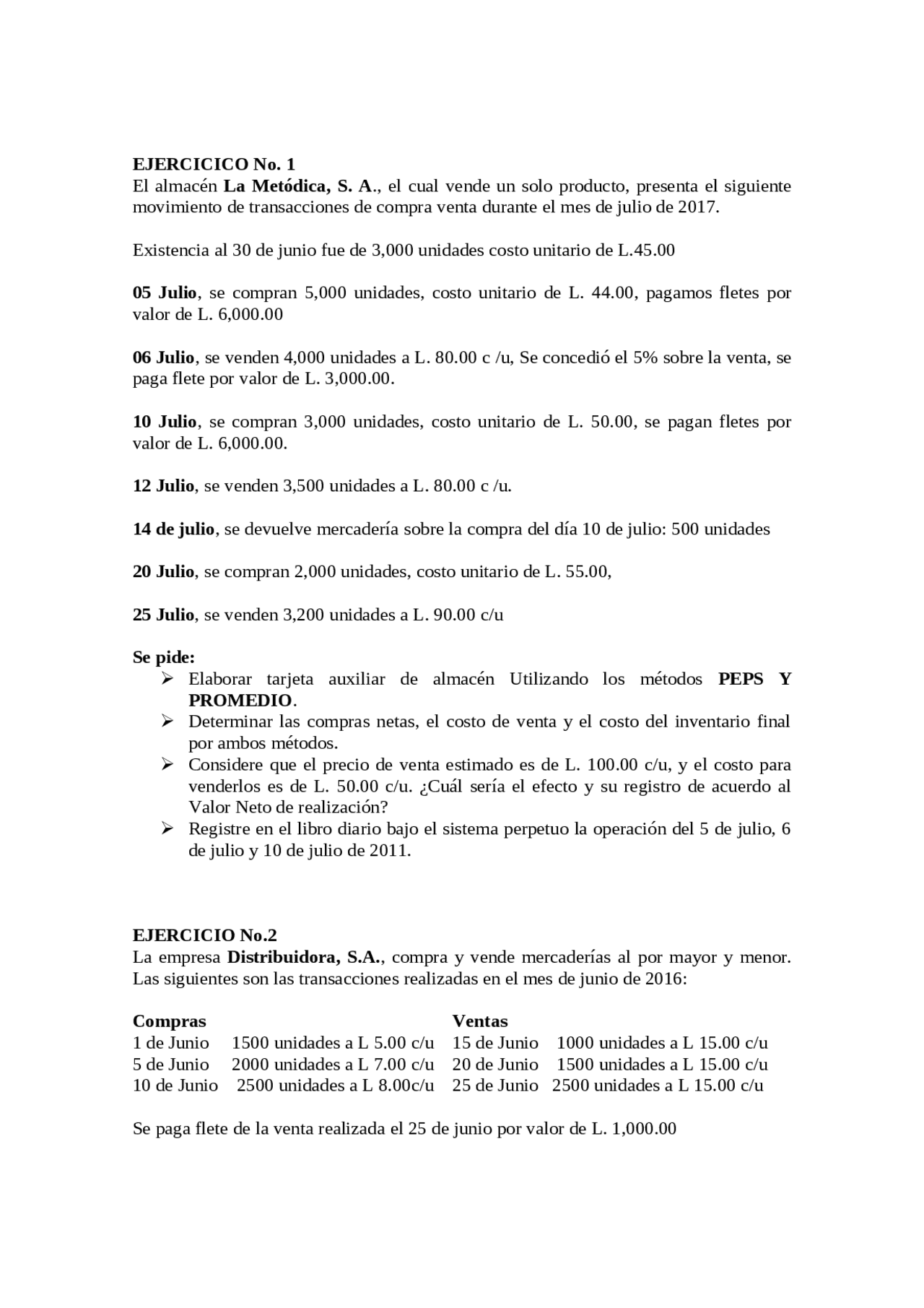 Ejercicios De Inventarios Apuntes De Contabilidad Docsity