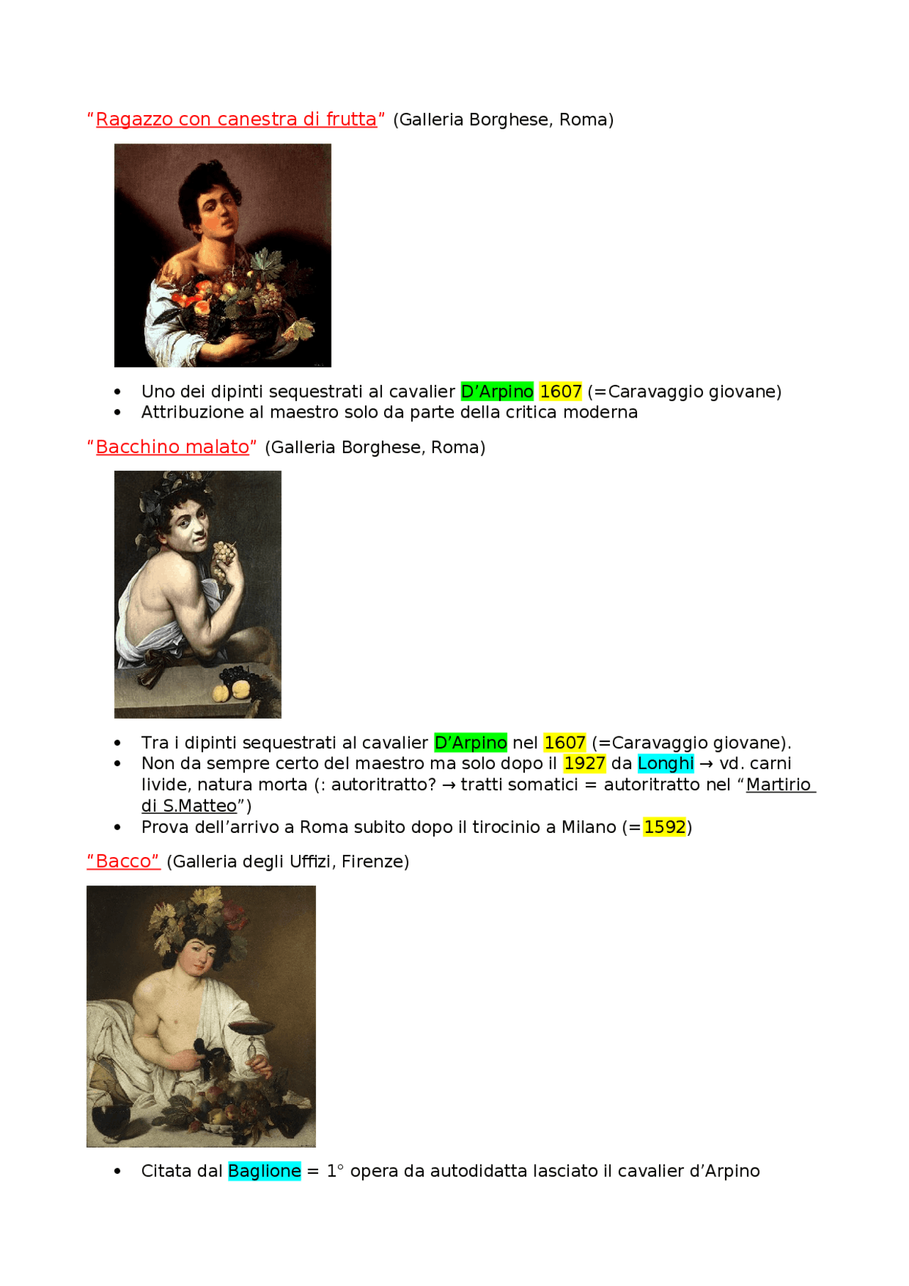 Riassunto caravaggio longhi - Docsity