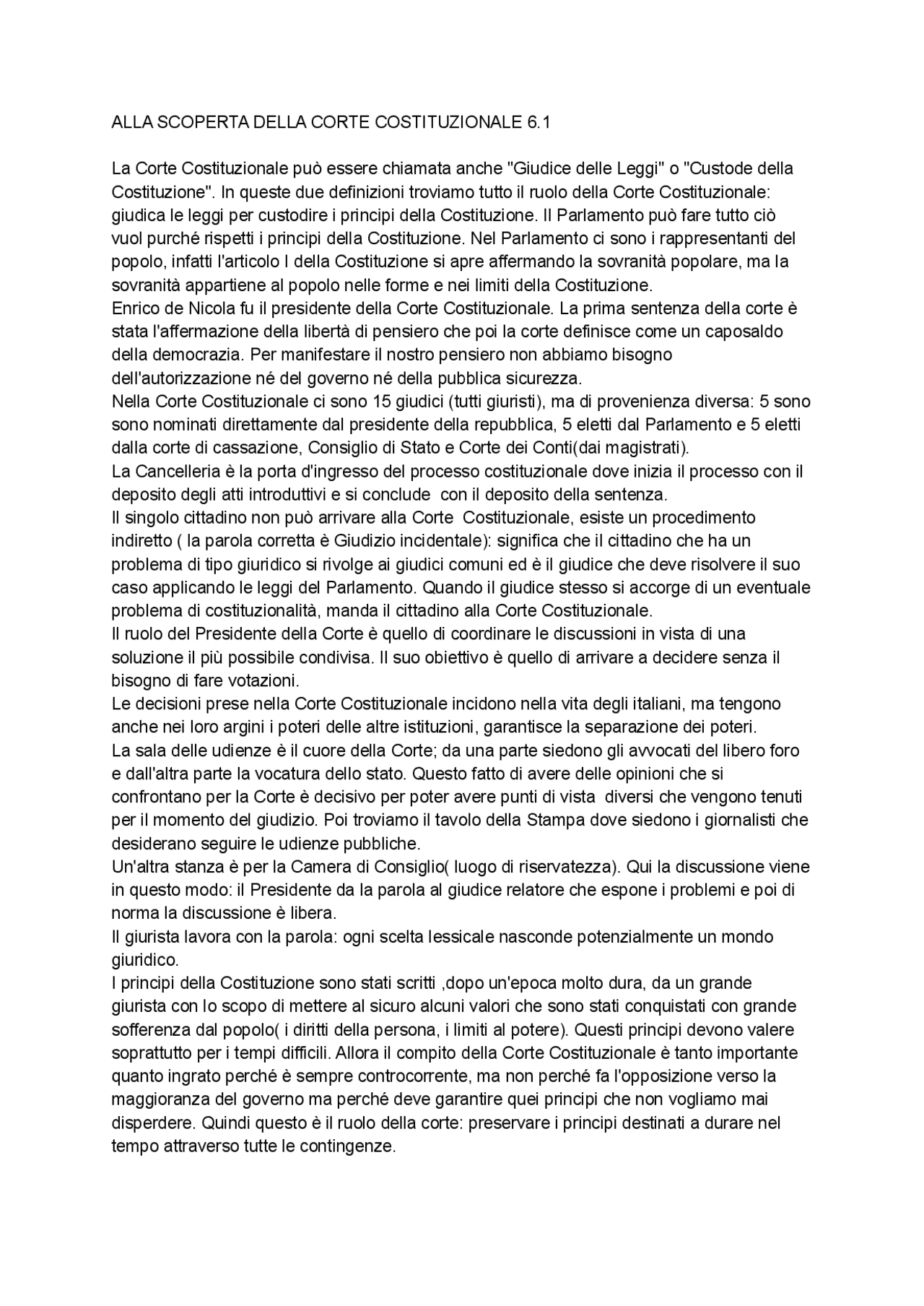 Corte Costituzionale Riassunto Docsity