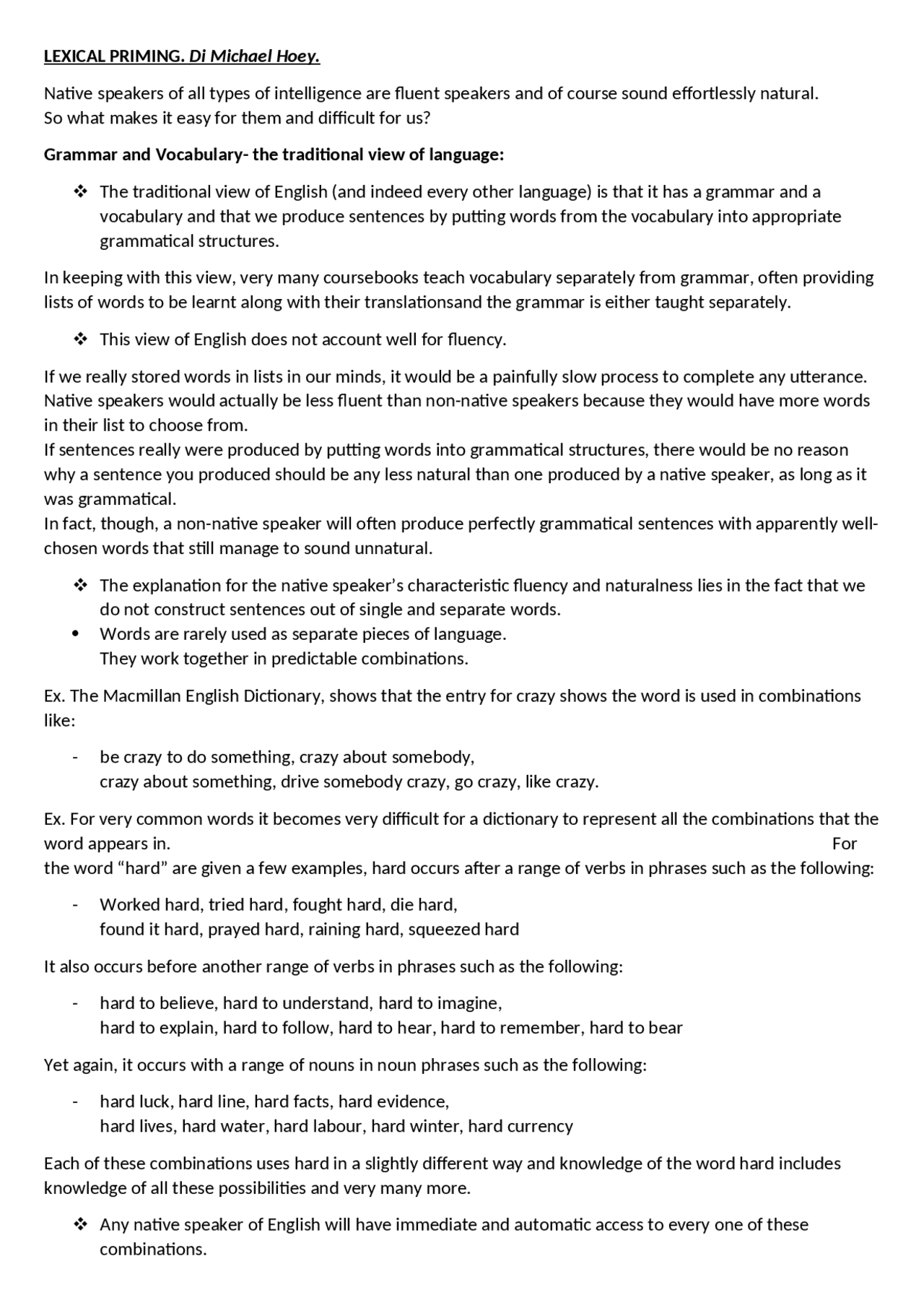 Riassunto Lexical Priming - Docsity