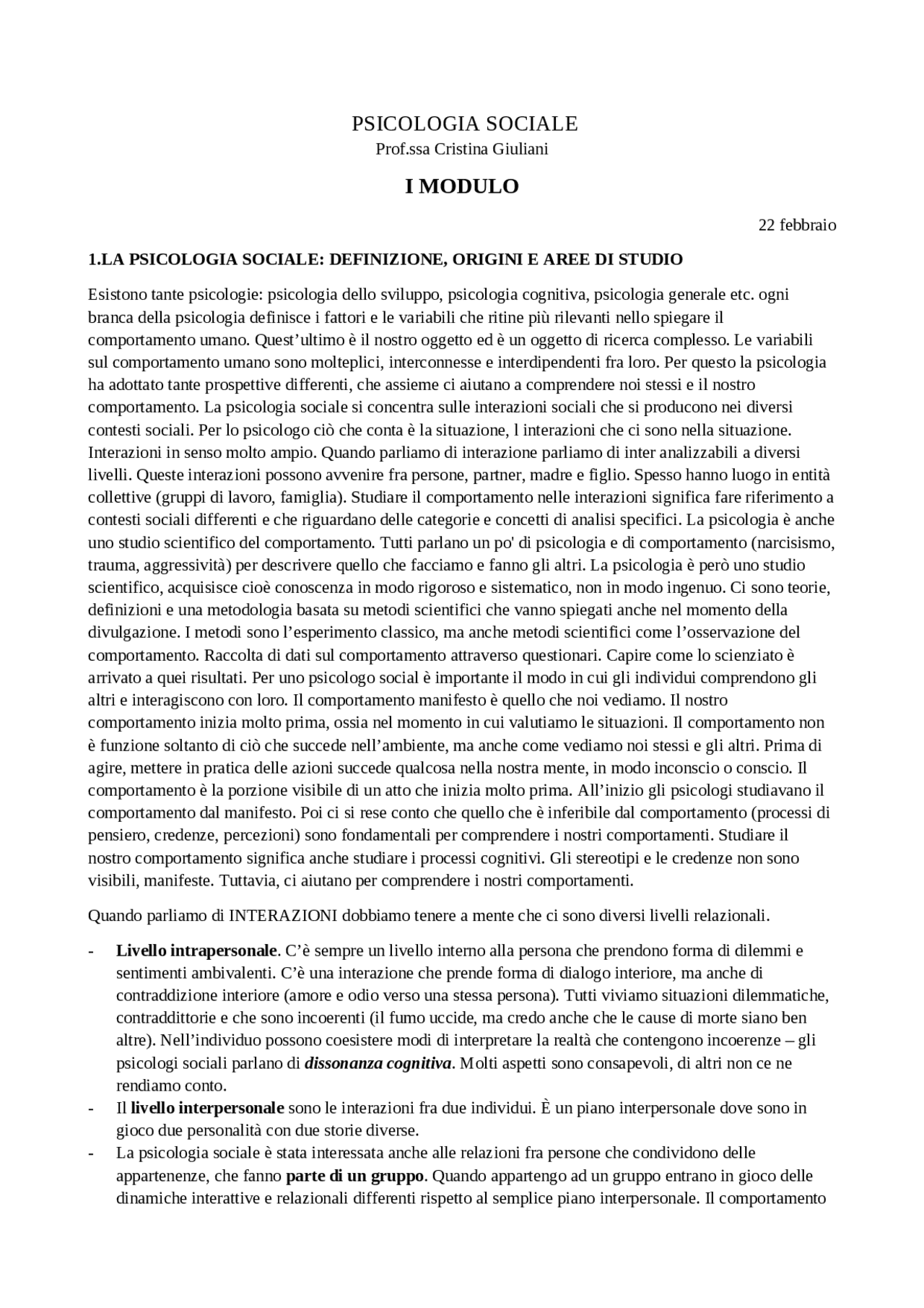 Psicologia Sociale I Modulo Docsity
