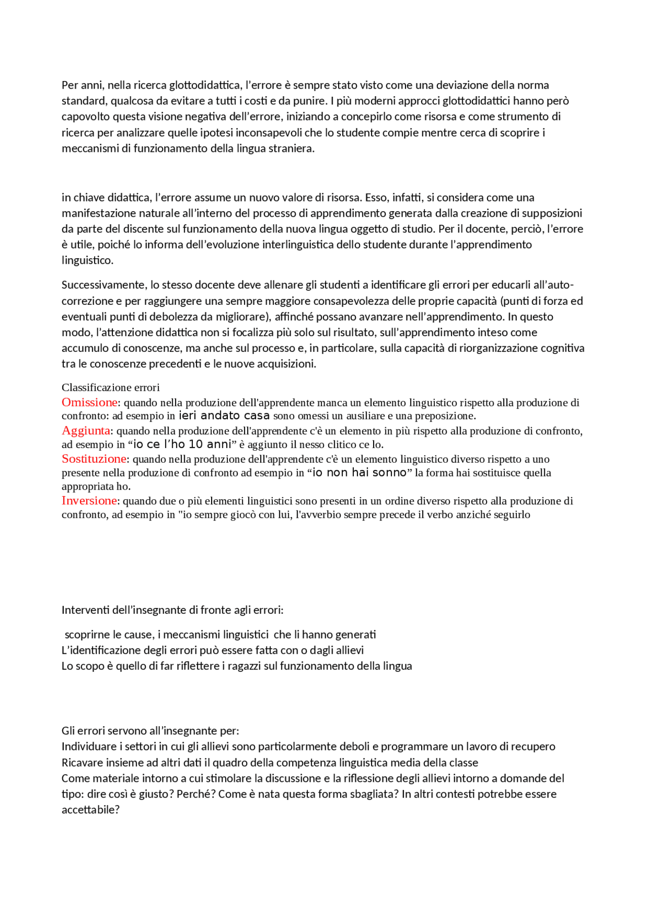Classificazione Errore In L2 Docsity