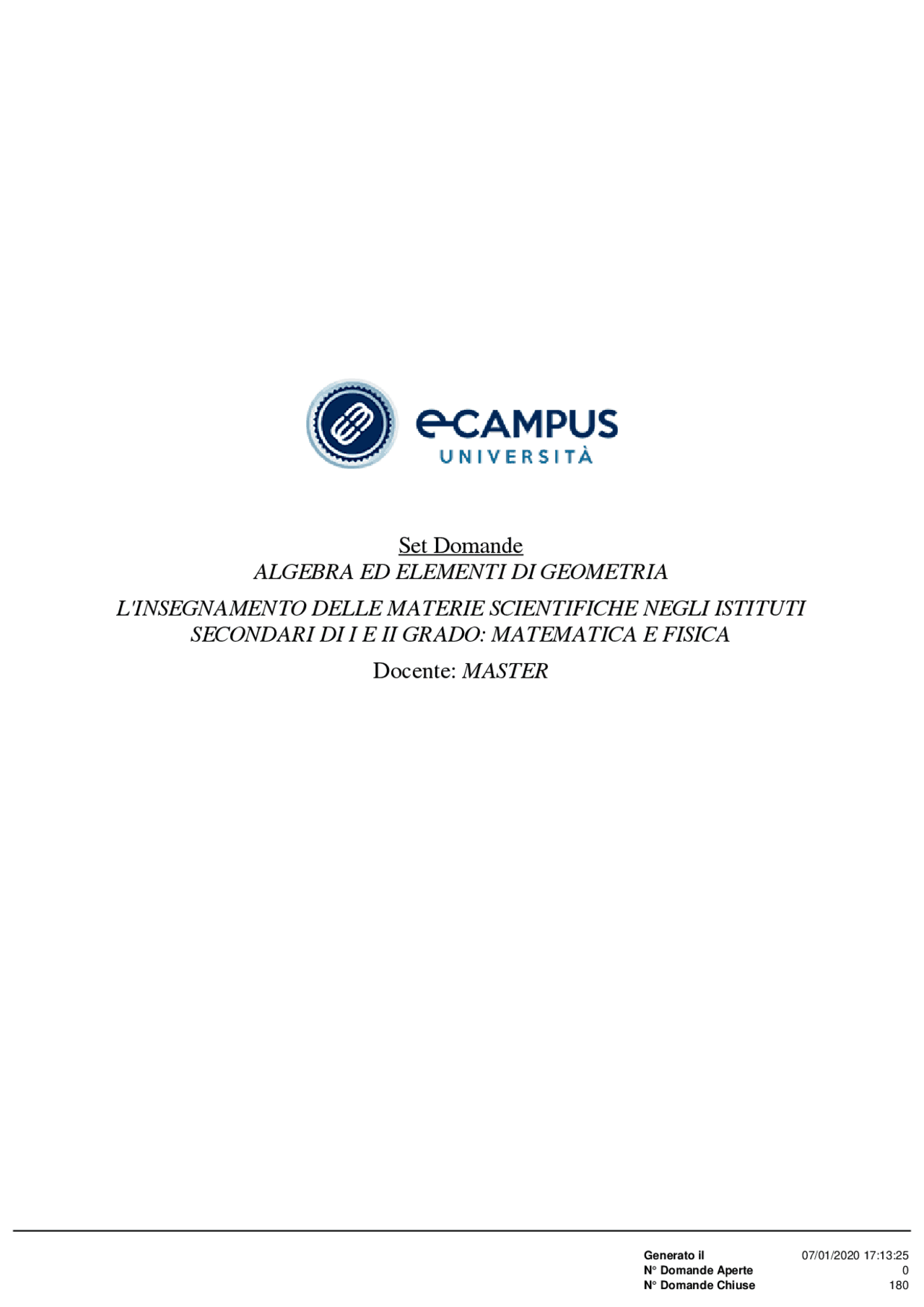 Algebra Ed Elementi Di Geometria Docsity
