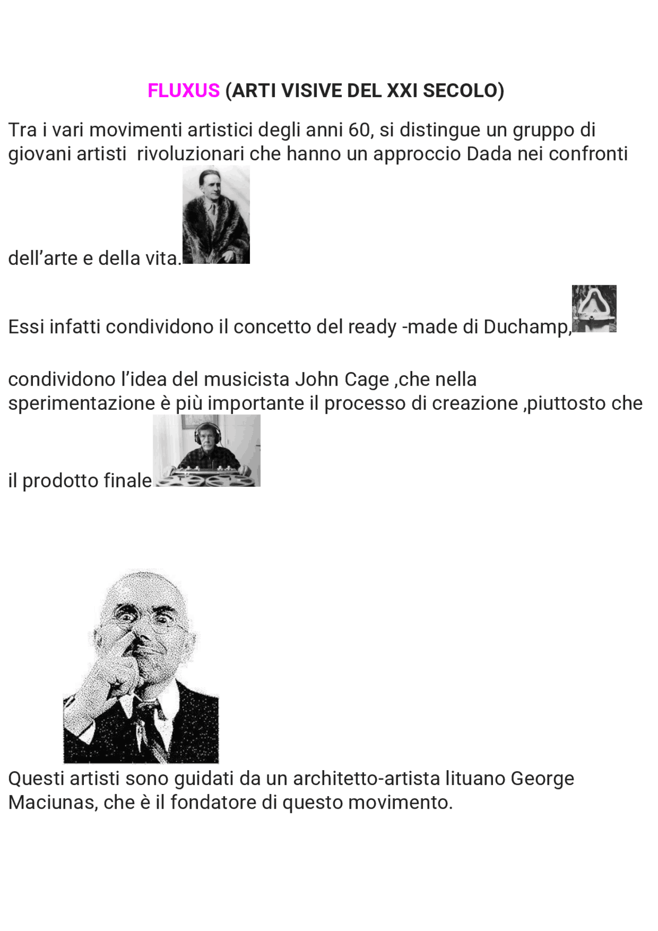 FLUXUS ( arti visive XXI secolo) | Appunti di Arte | Docsity