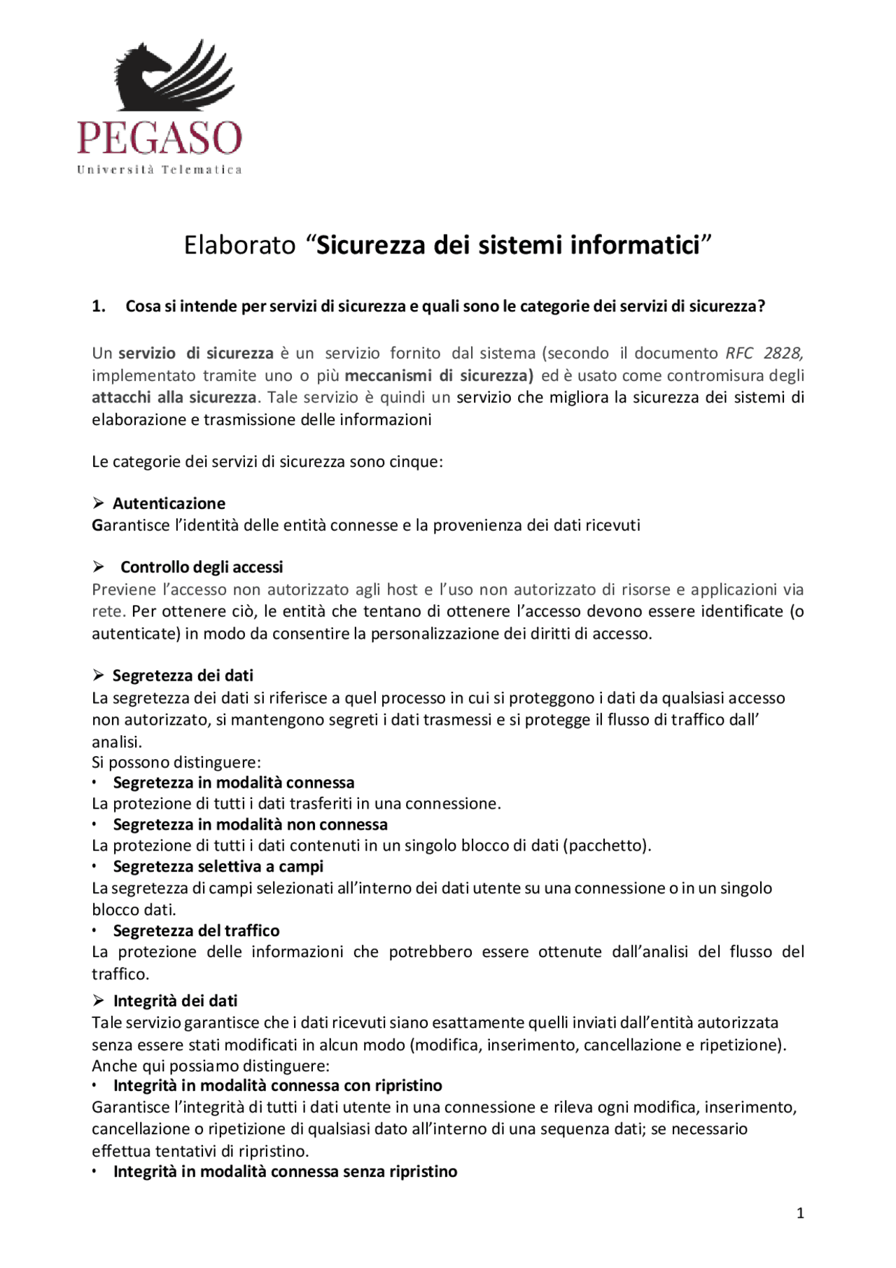 Sicurezza Sistemi Informatici Docsity
