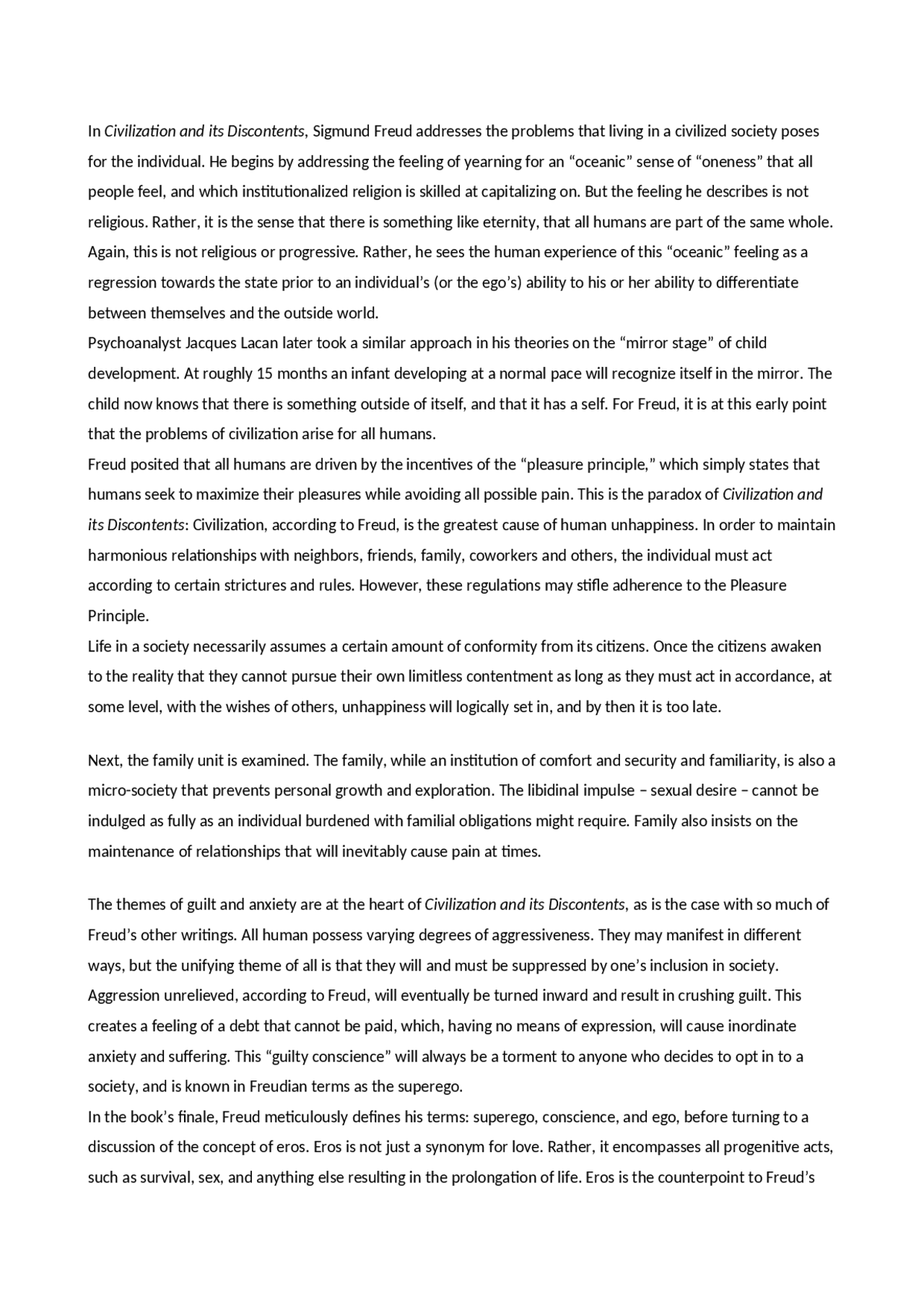Freuds Civilization And Its Discontents Riassunto Docsity