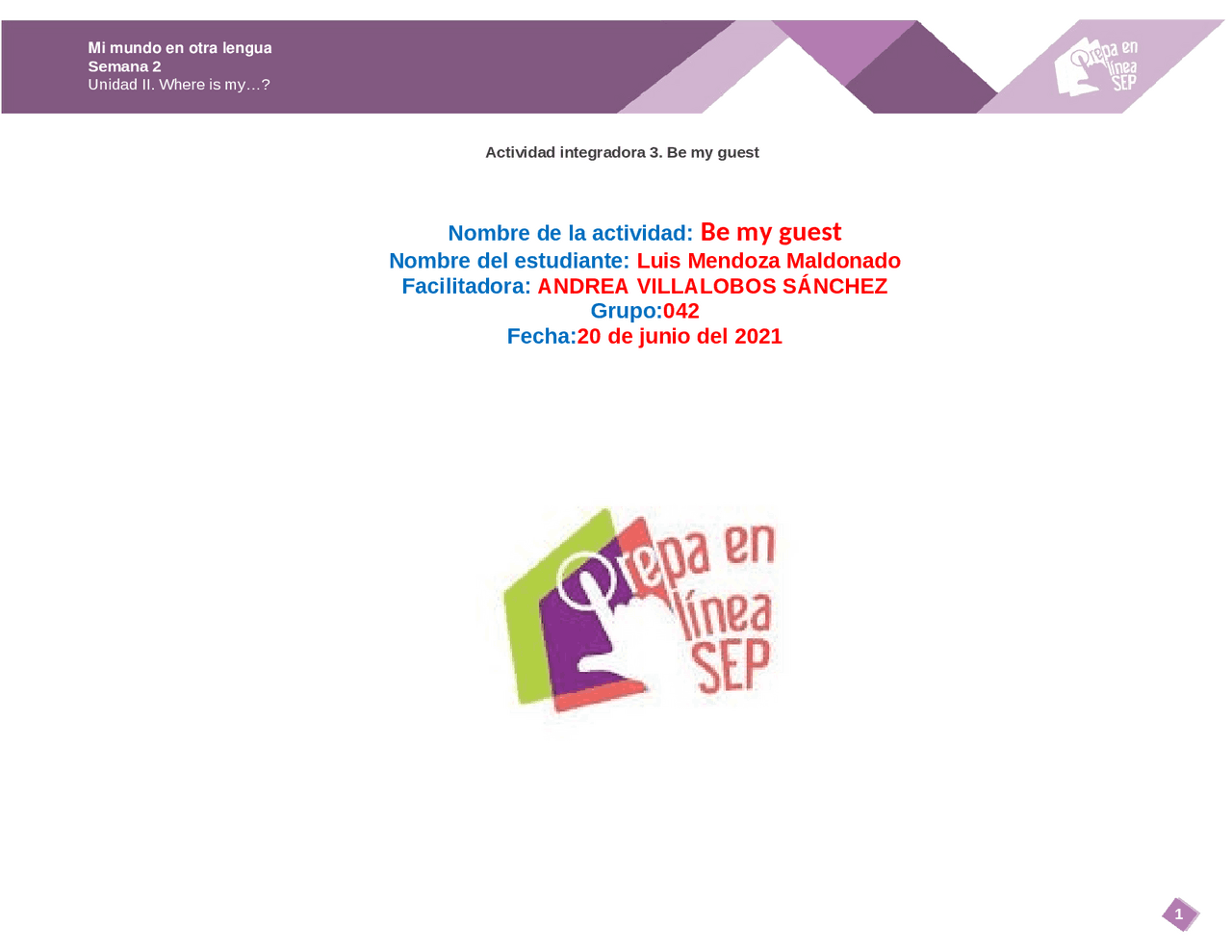 Actividad Integradora Be My Guest Docsity